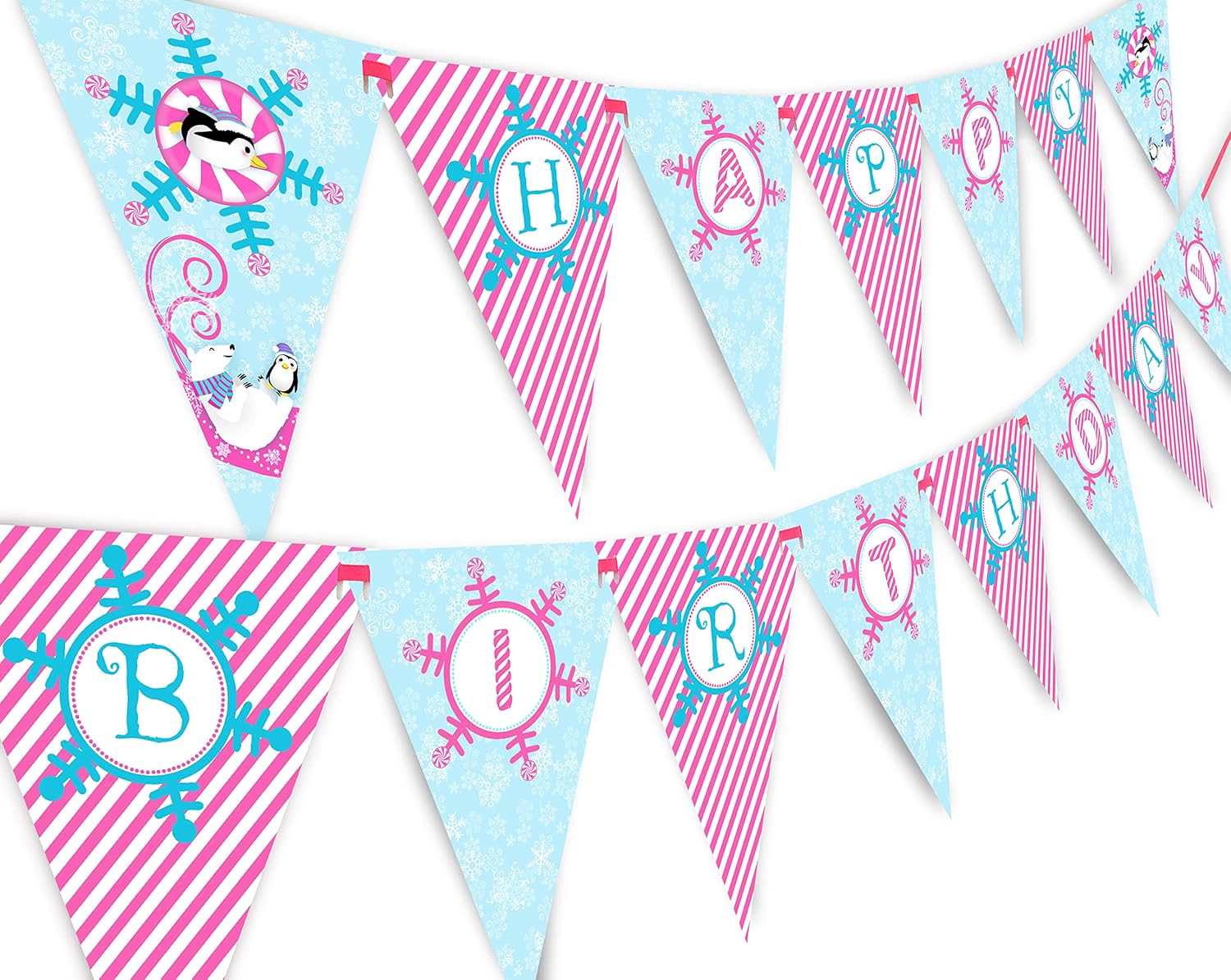 Amazon.com: Winter Wonderland Happy Birthday Banner Pennant - Penguin ...