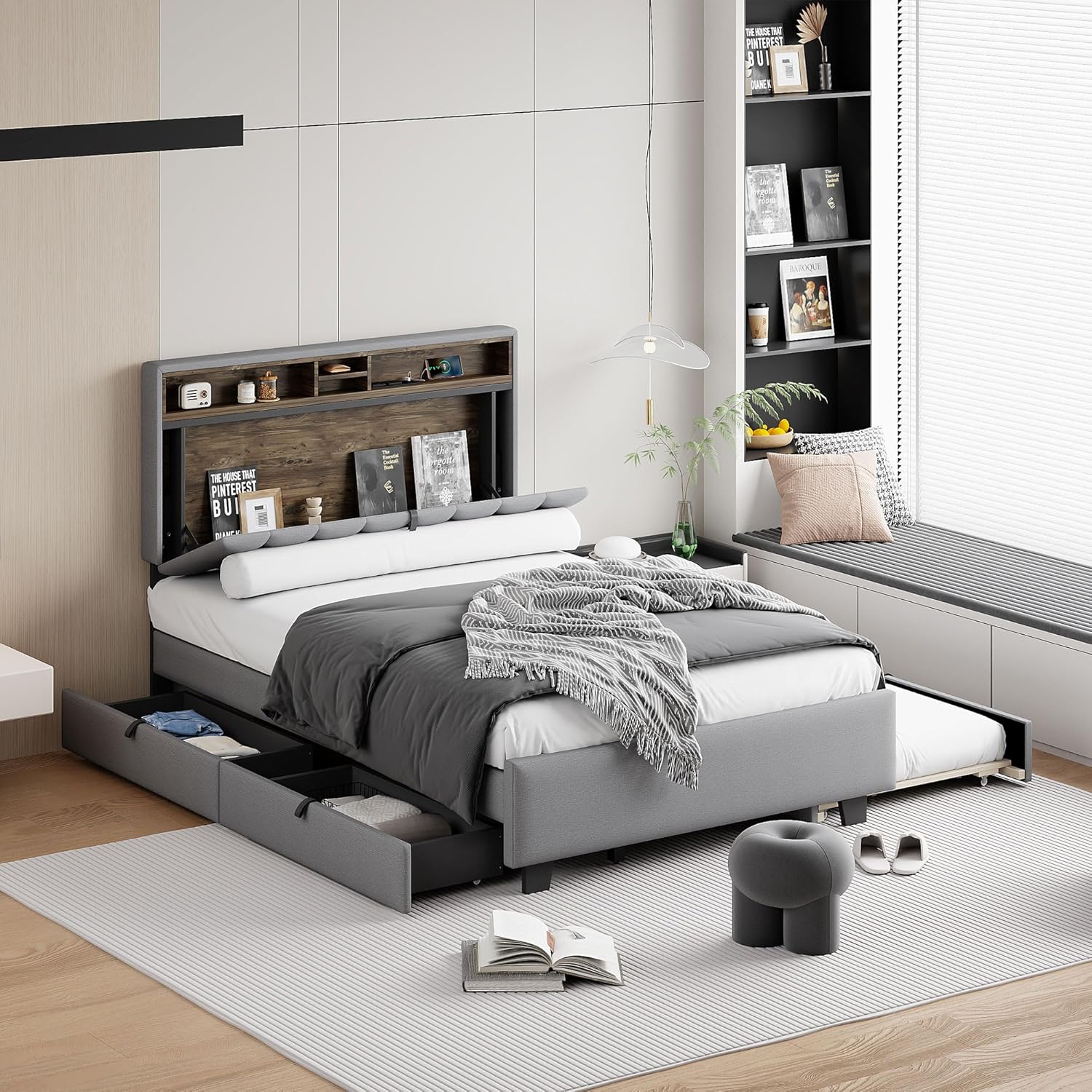 Amazon.com: Merax Full Size Bed Frame with Storage Headboard ...