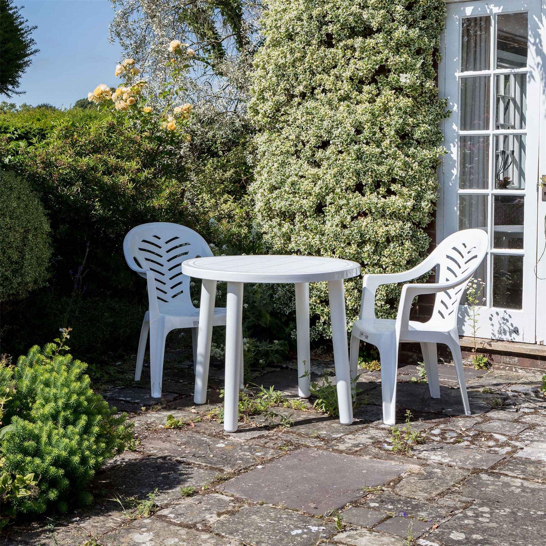 Resol 5 Piece White Tossa Garden Patio Dining Table & 4 Chairs Set ...