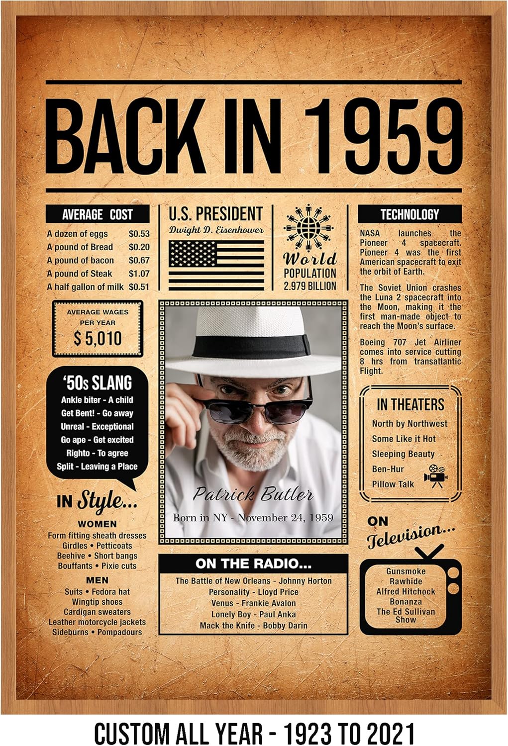 Amazon.com: Back in 1959 Poster Sign, Personalized Birthday Gifts Idea ...