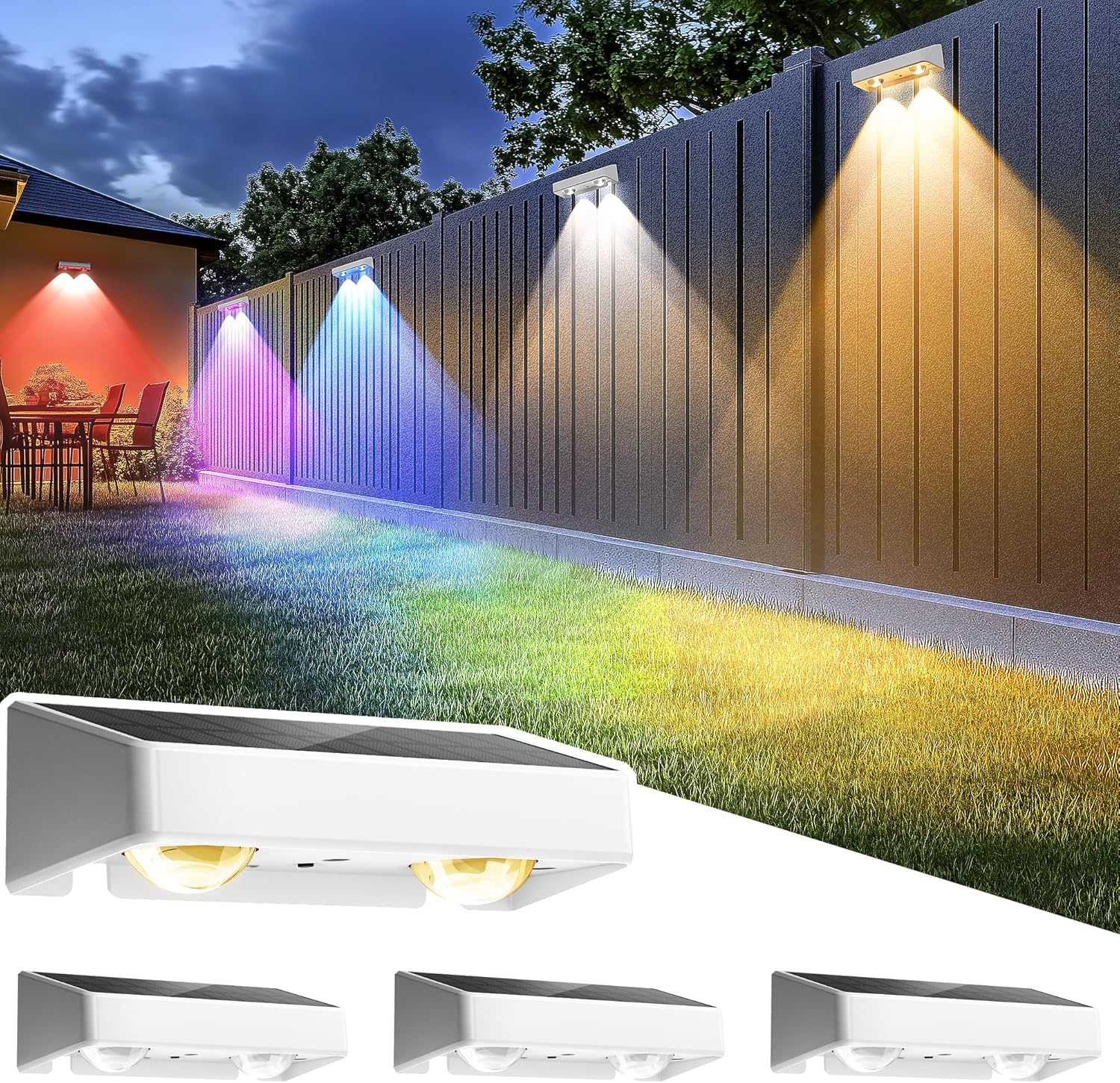SOLPEX Solar Fence Lights Outdoor, 9 Fixed Colors ＆ Color Changing ...