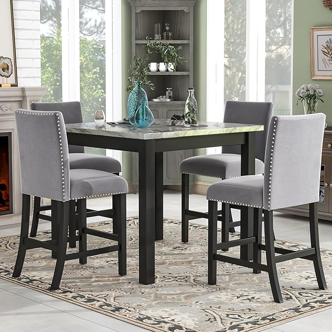 Amazon.com - Dining Table Set for 4, Counter Height Dining Table Set ...