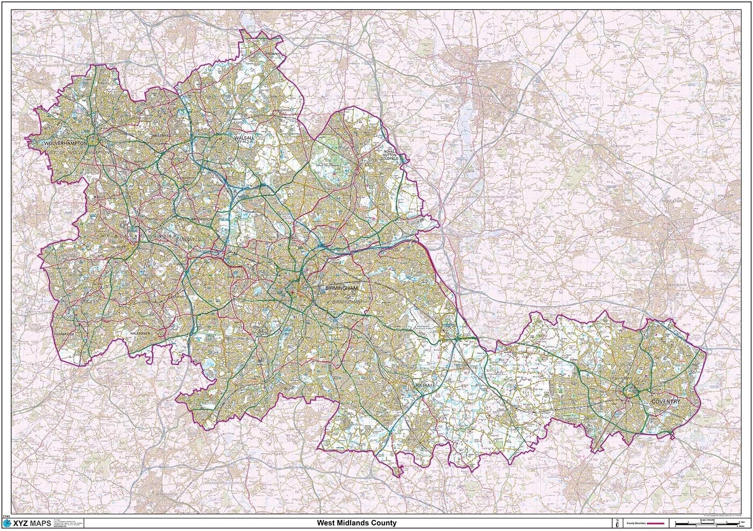 West Midlands County Map-Paper : Amazon.co.uk: Stationery & Office Supplies