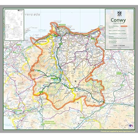 Conwy - UK County Map Paper Laminated - 65 x 70 cm : Amazon.co.uk ...