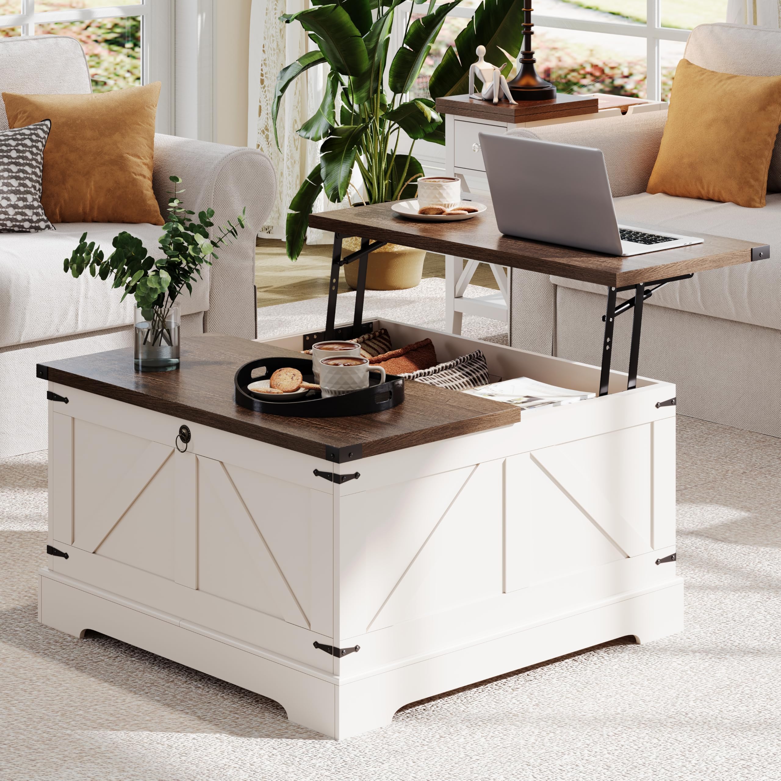Amazon.com: WAMPAT Farmhouse Lift Top Coffee Table with Storage Cabinet ...