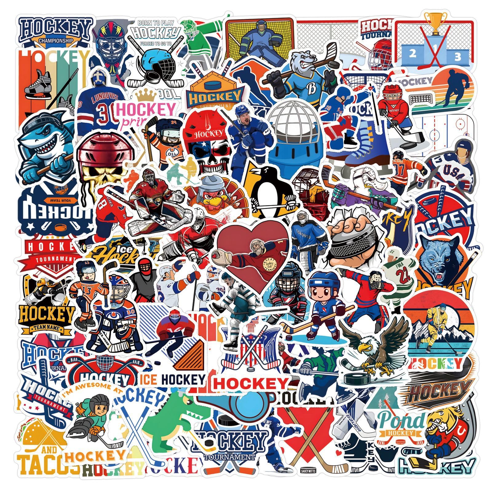 100pcs Ice Hockey Stickers, Cartoon Hockey Teams Logo Stickers Packs ...