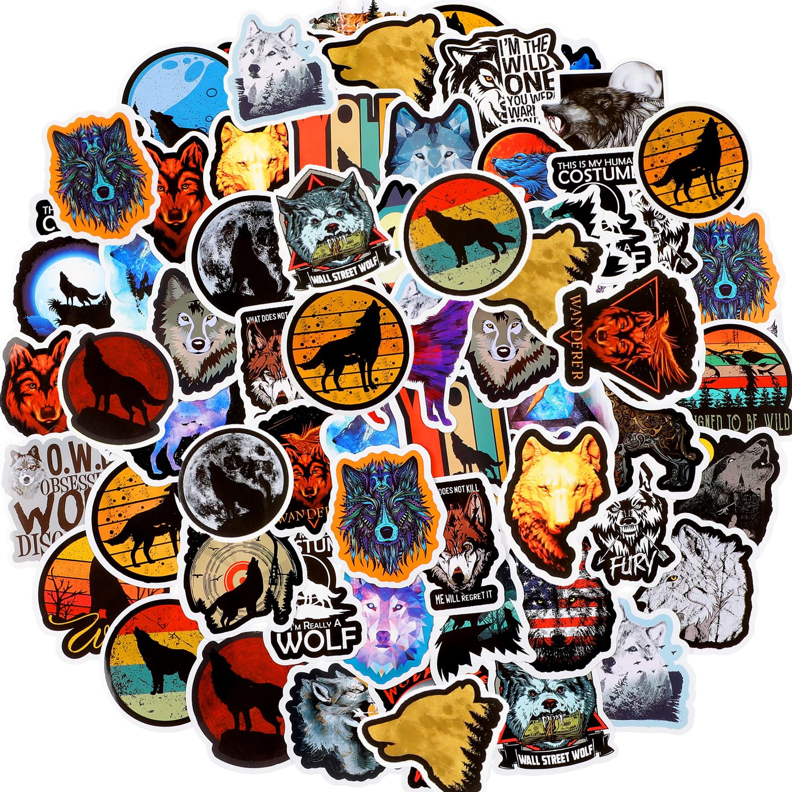 Buy 100 Pieces Vinyl Wolf Stickers Wind Wolf Sticker Wolf Car Stickers ...