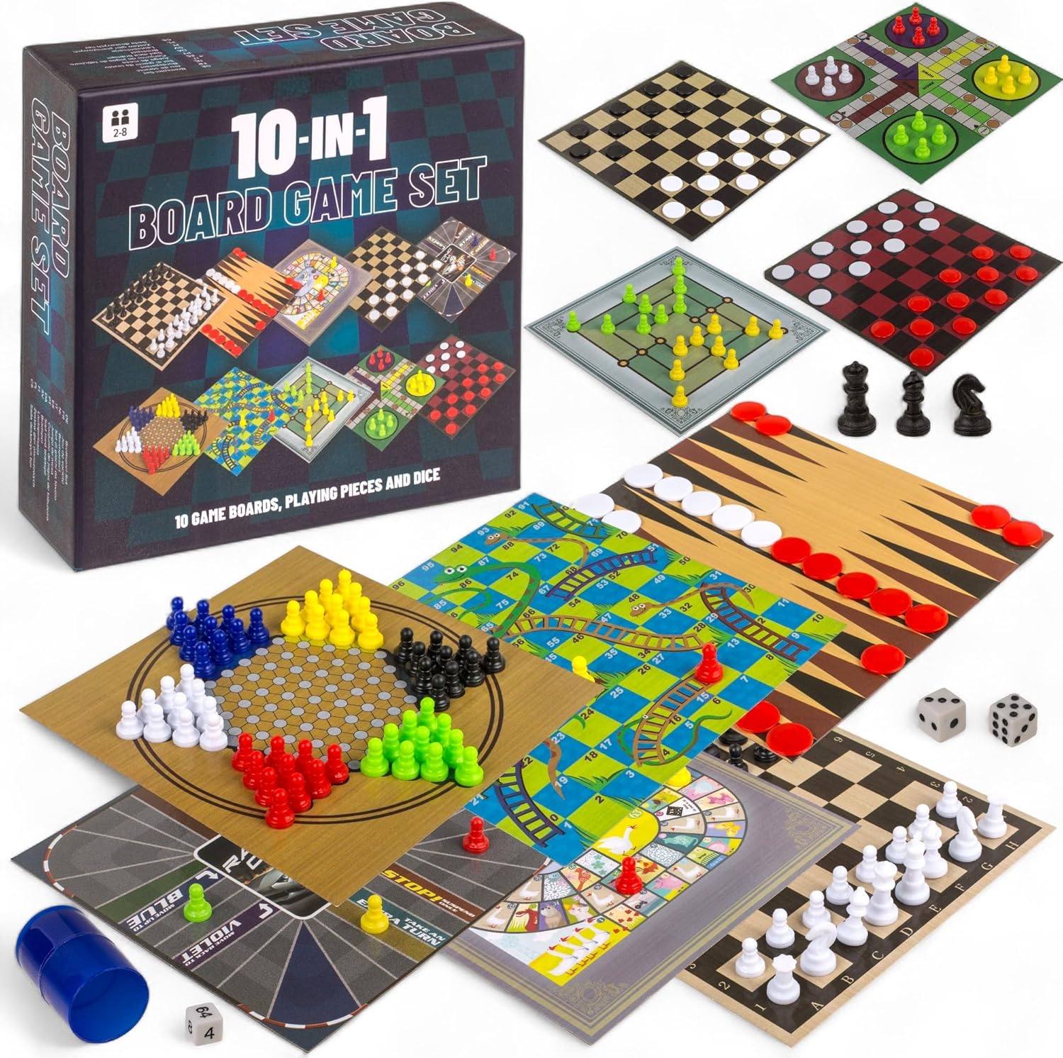 MIJOMA 10-in-1 Board Game Set - Travel Games for Children & Adults - 10 ...