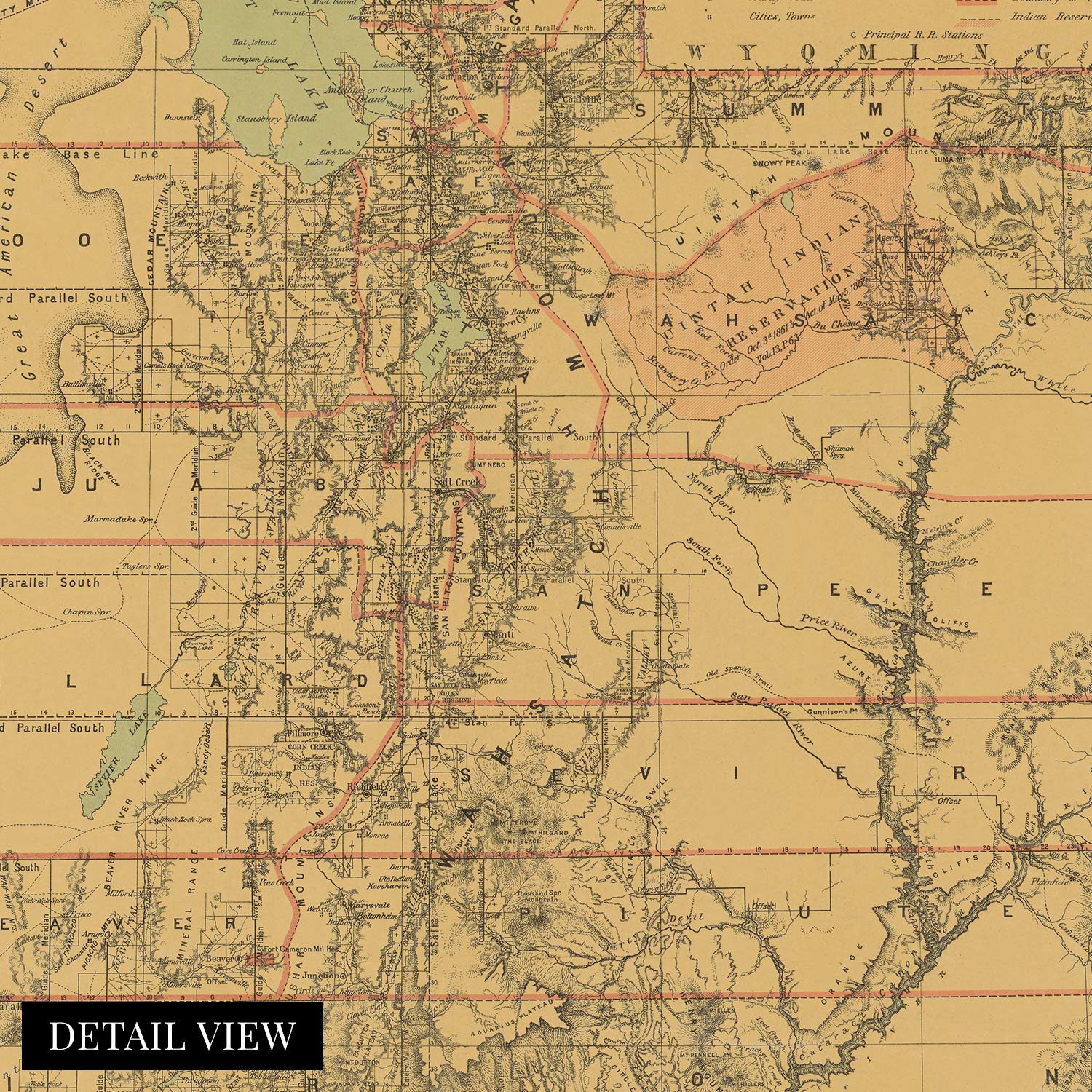 Snapklik.com : Vintage 1879 Utah State Map - 24x36 Inch Utah State ...