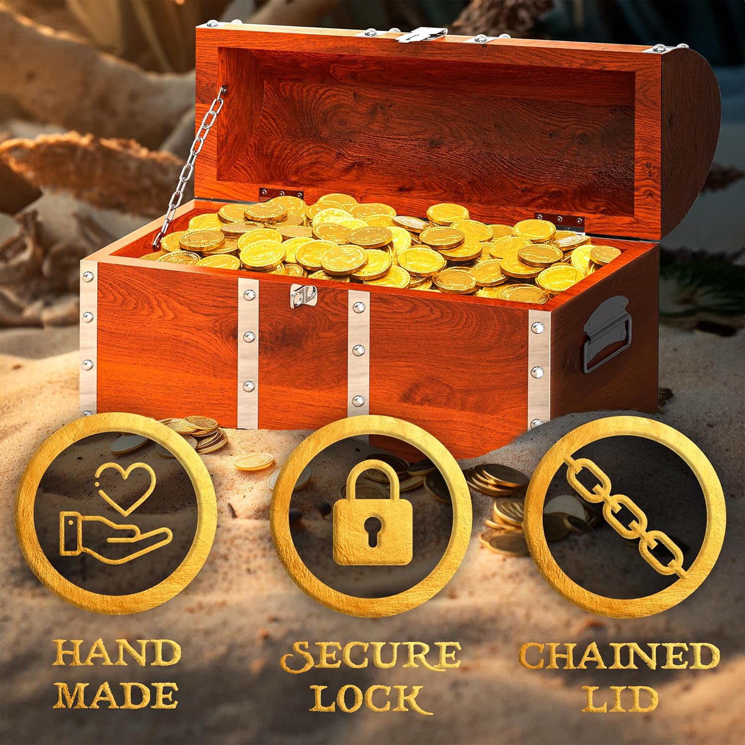 Vizayo Handmade Pirate Treasure Chest with Lock and Keys – 16 x 12 Inch ...