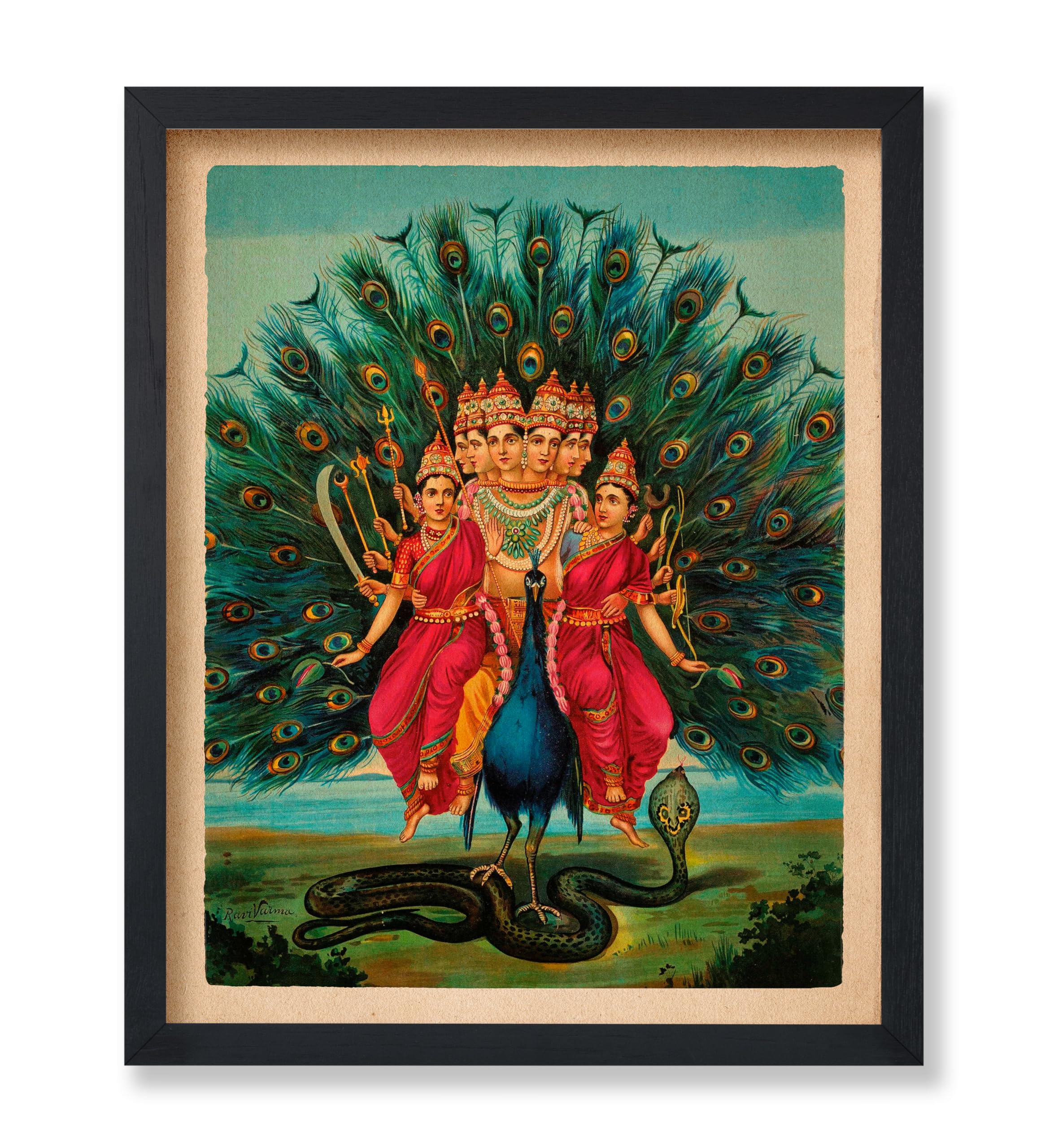 Buy MasterVintage Murugan - Retro Raja Ravi Varma Print - God of War ...