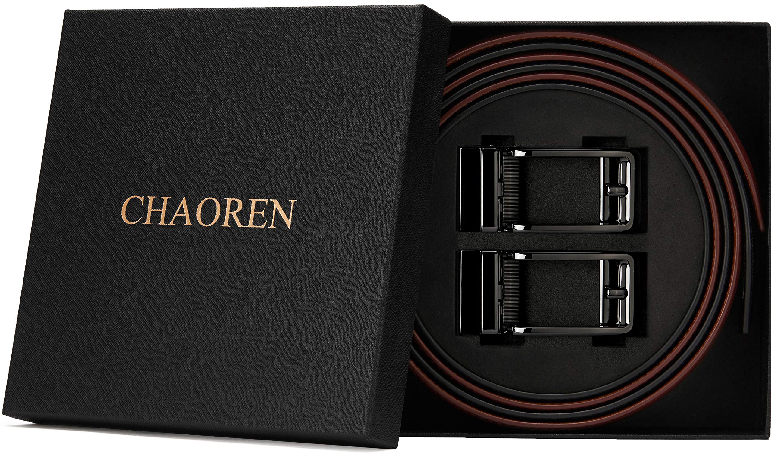 CHAOREN Click Belt for men - Mens Leather Belt 1 3/8" for Dress and Casual - Micro Adjustable ...