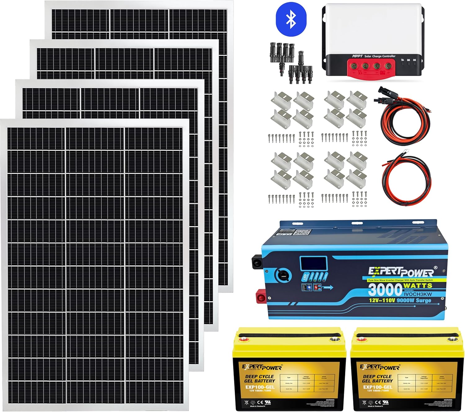 Amazon.com : ExpertPower 2.4KWH 400W 12V Solar Power System Kit | Gel ...