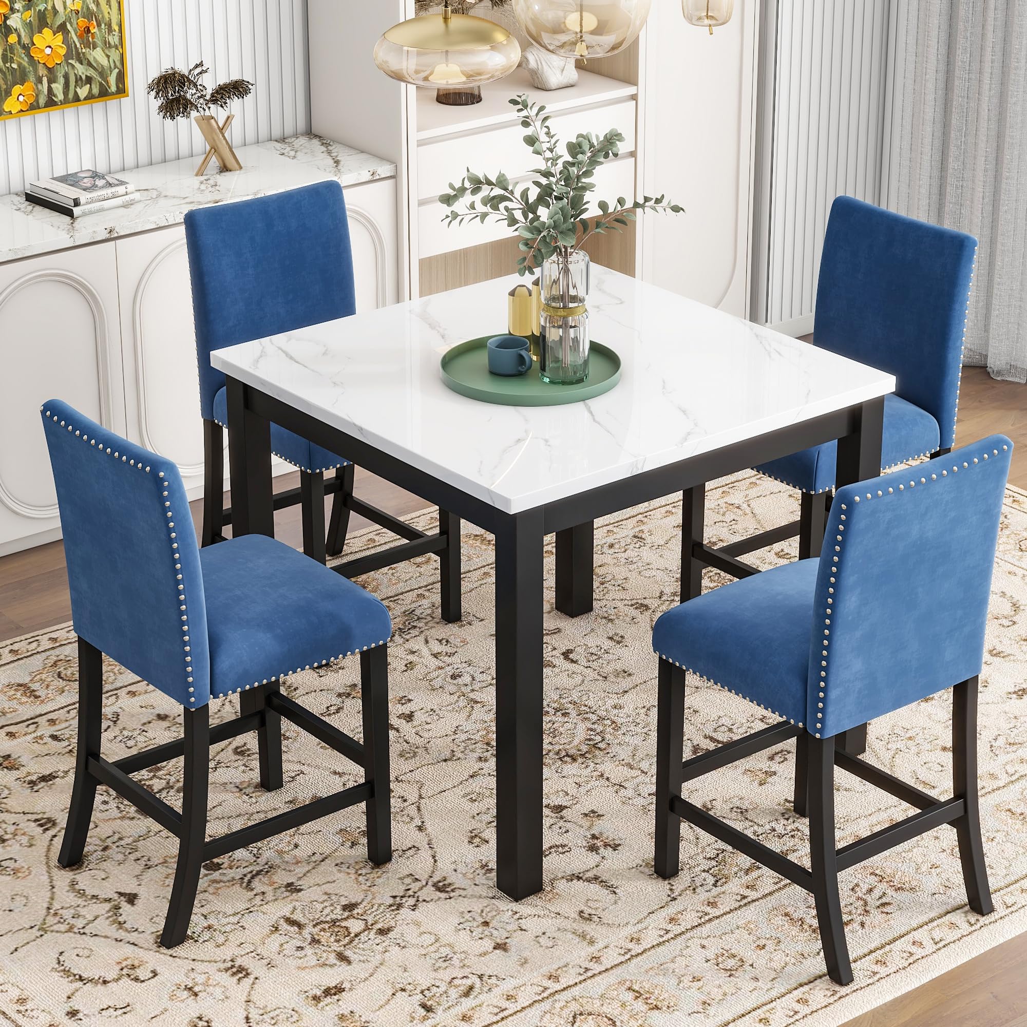 Amazon.com - Modern Counter Height Dining Table Set for 4, Faux Marble ...