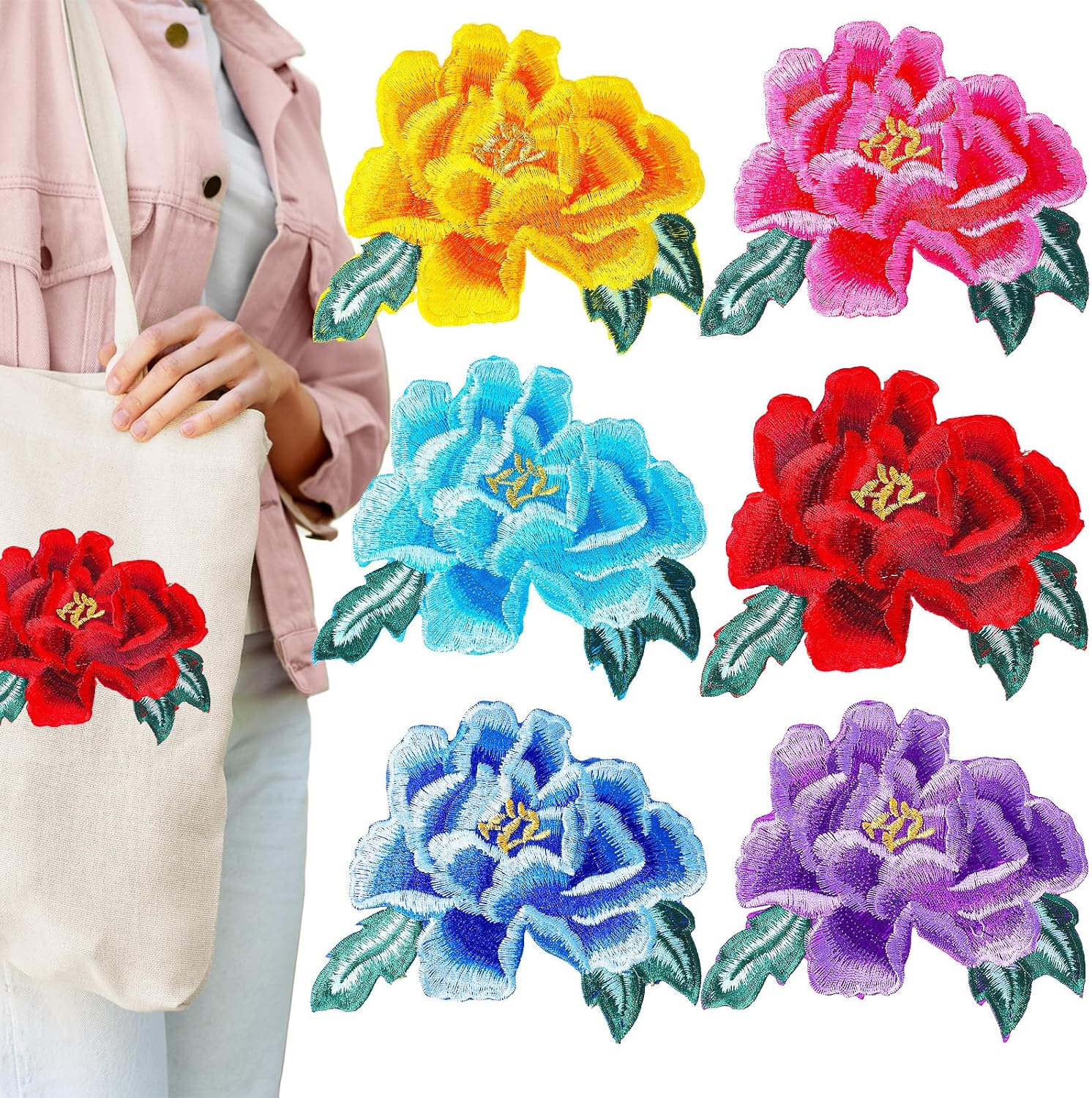 Amazon.com: Flower Iron On Patches, 6 Pcs Large Rose Iron on Patches ...