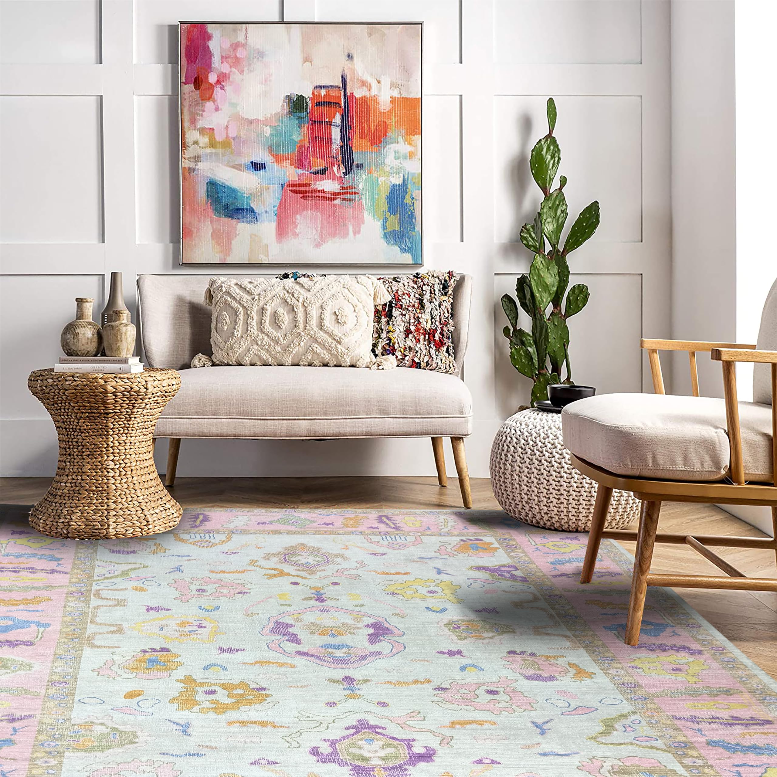 Amazon.com: Modern Oushak Rug, Oversize Vintage Turkish Pink Oriental ...