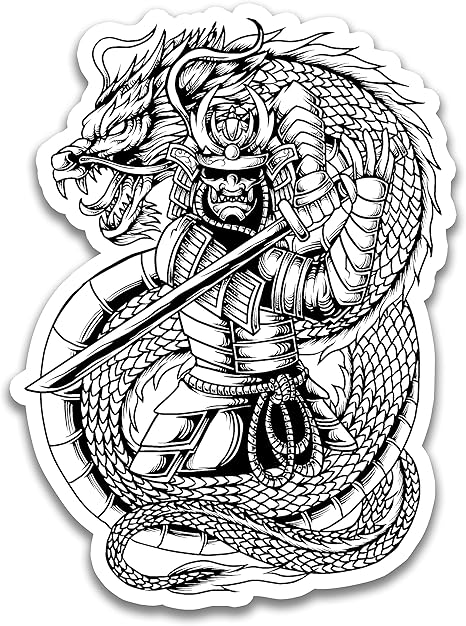 Amazon.com - Samurai Dragon Sticker - Japanese Katana Kabuto Japan ...