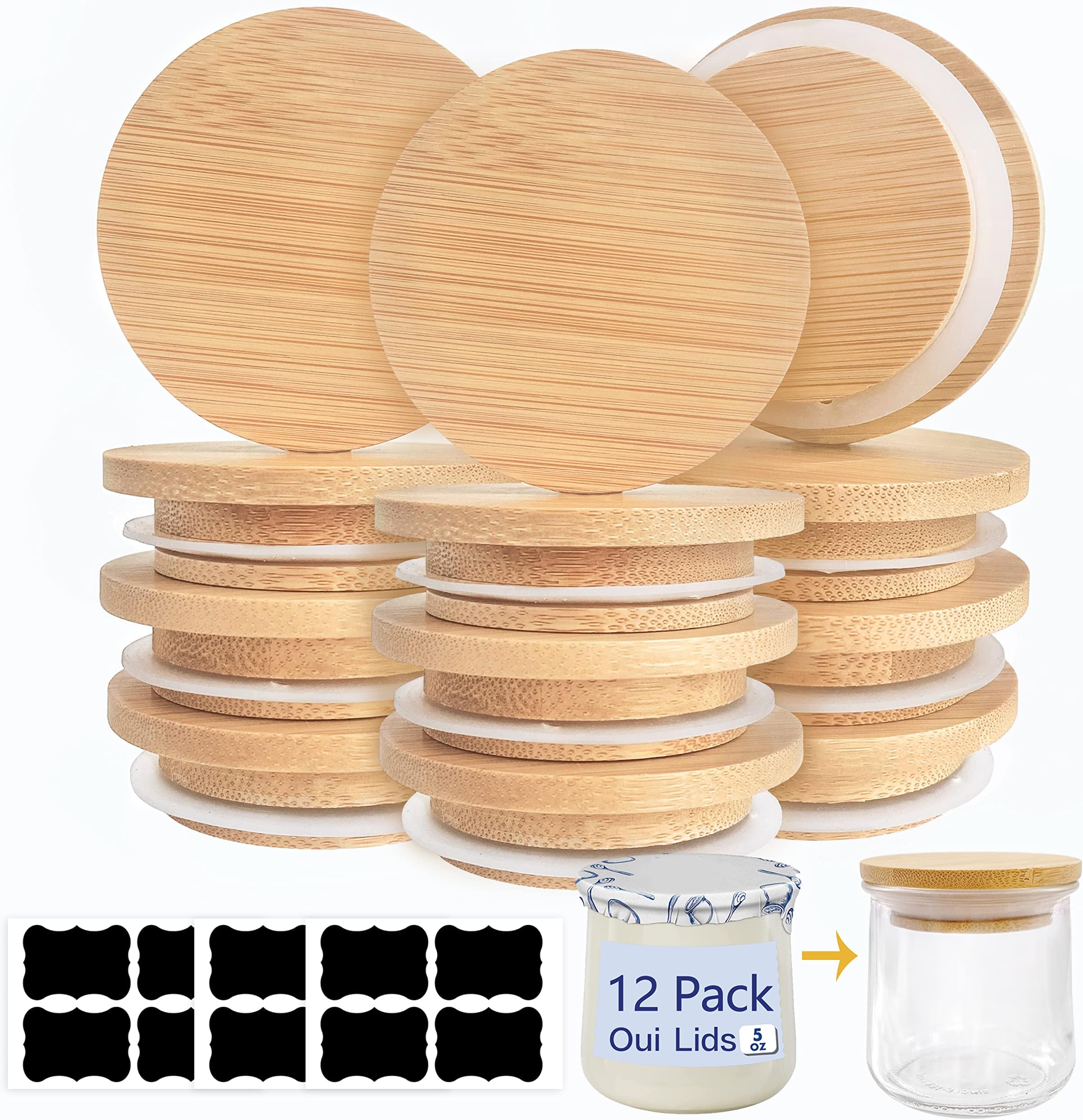Amazon.com: Oui Yogurt Jar Lids-12 pack Oui Lids-Natural Bamboo Wood ...