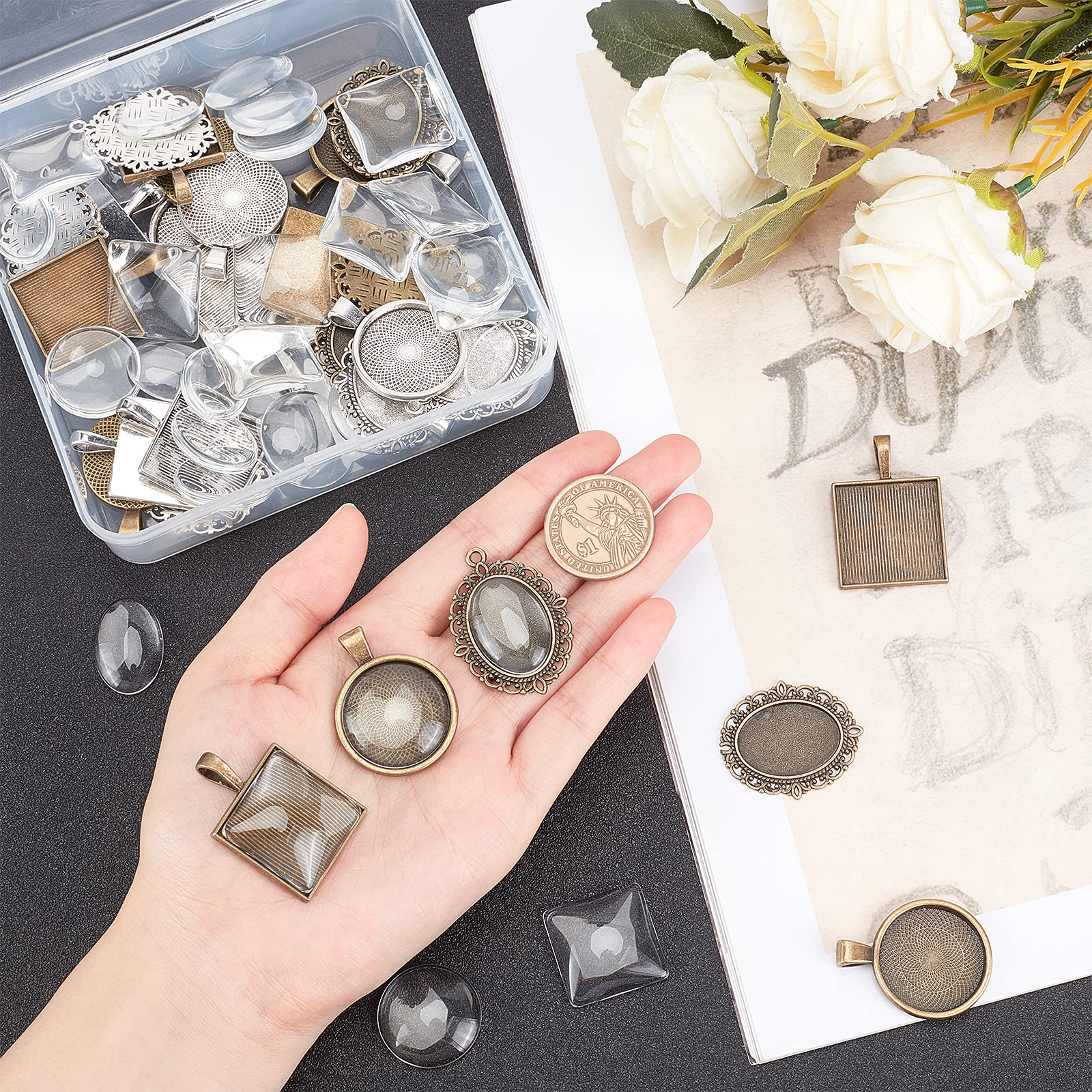 Snapklik.com : PH PandaHall 60pcs Pendant Trays, 30pcs Photo Charms ...