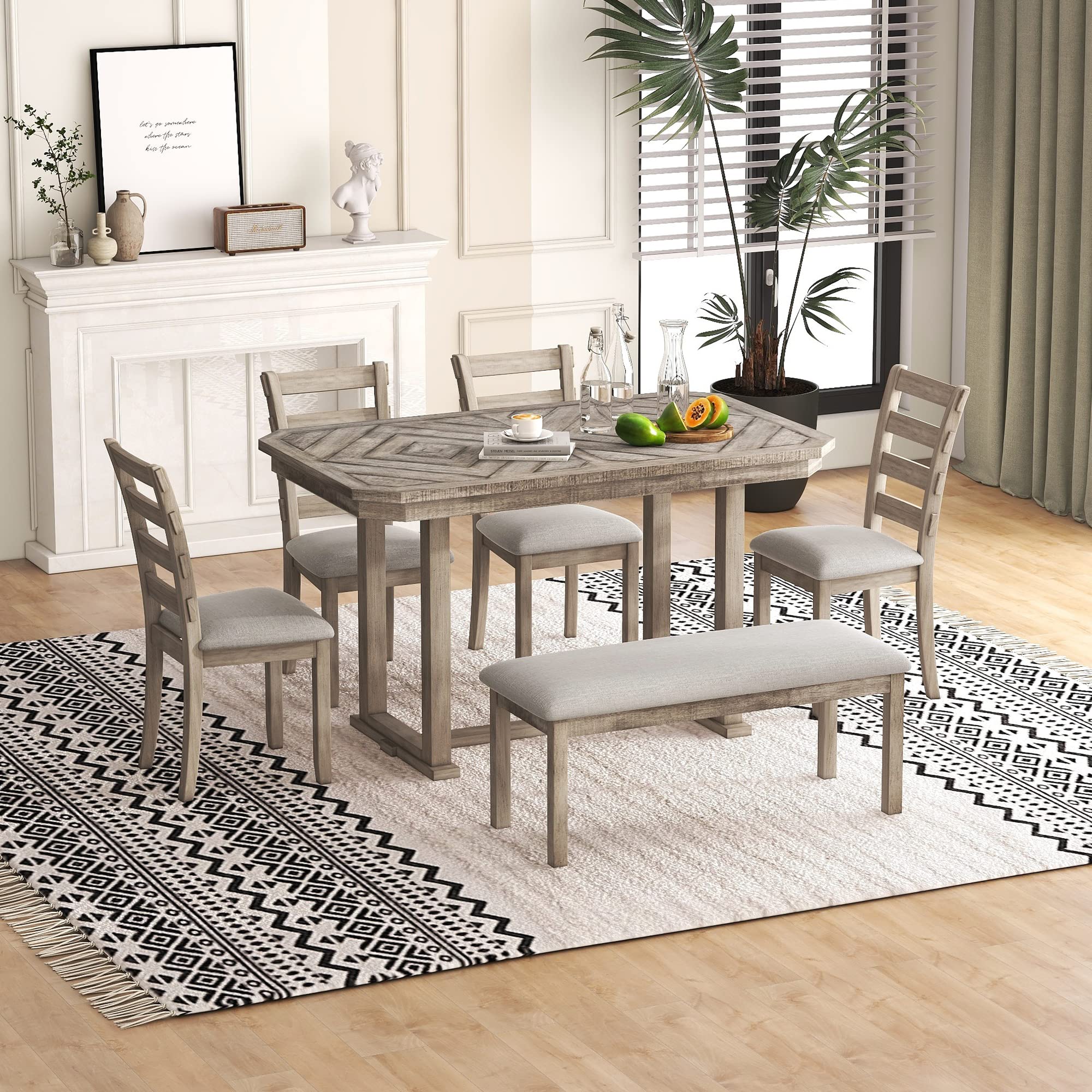 Amazon.com - Dining Table Set for 6, Rectangular Dining Table with ...
