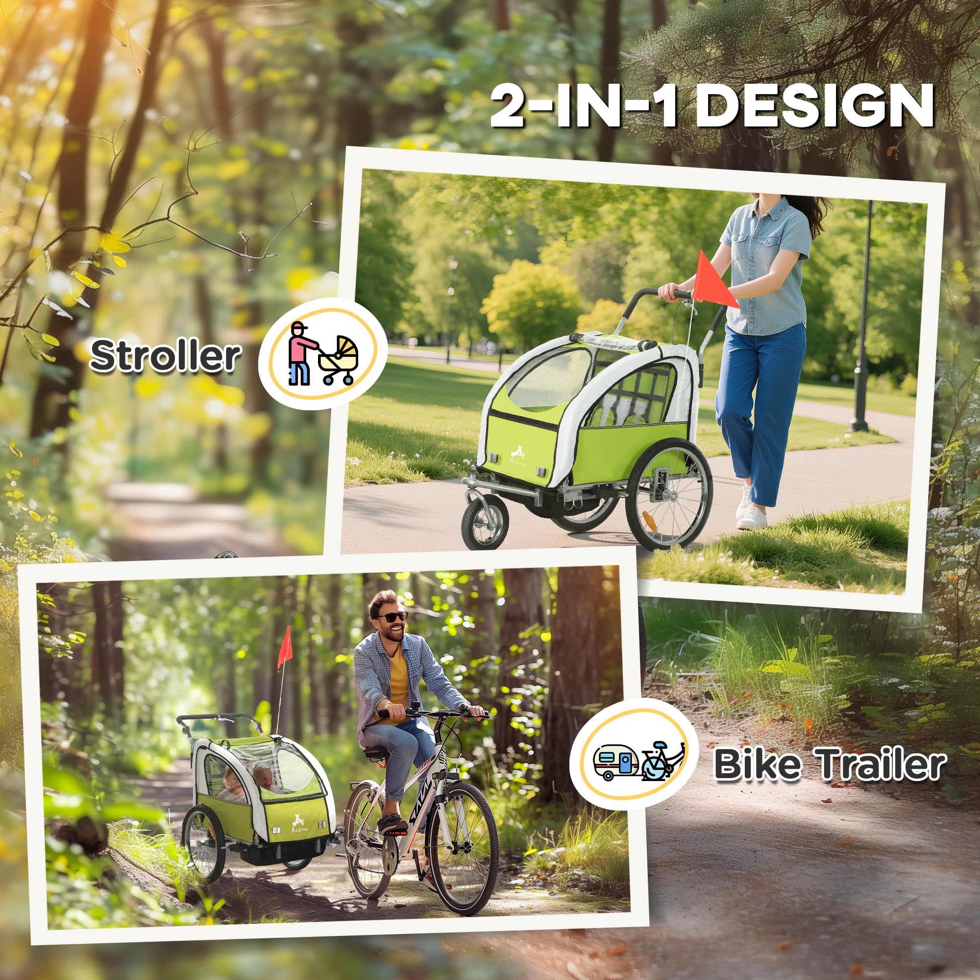 Snapklik.com : Aosom Elite 360 Swivel Bike Trailer For Kids Double ...