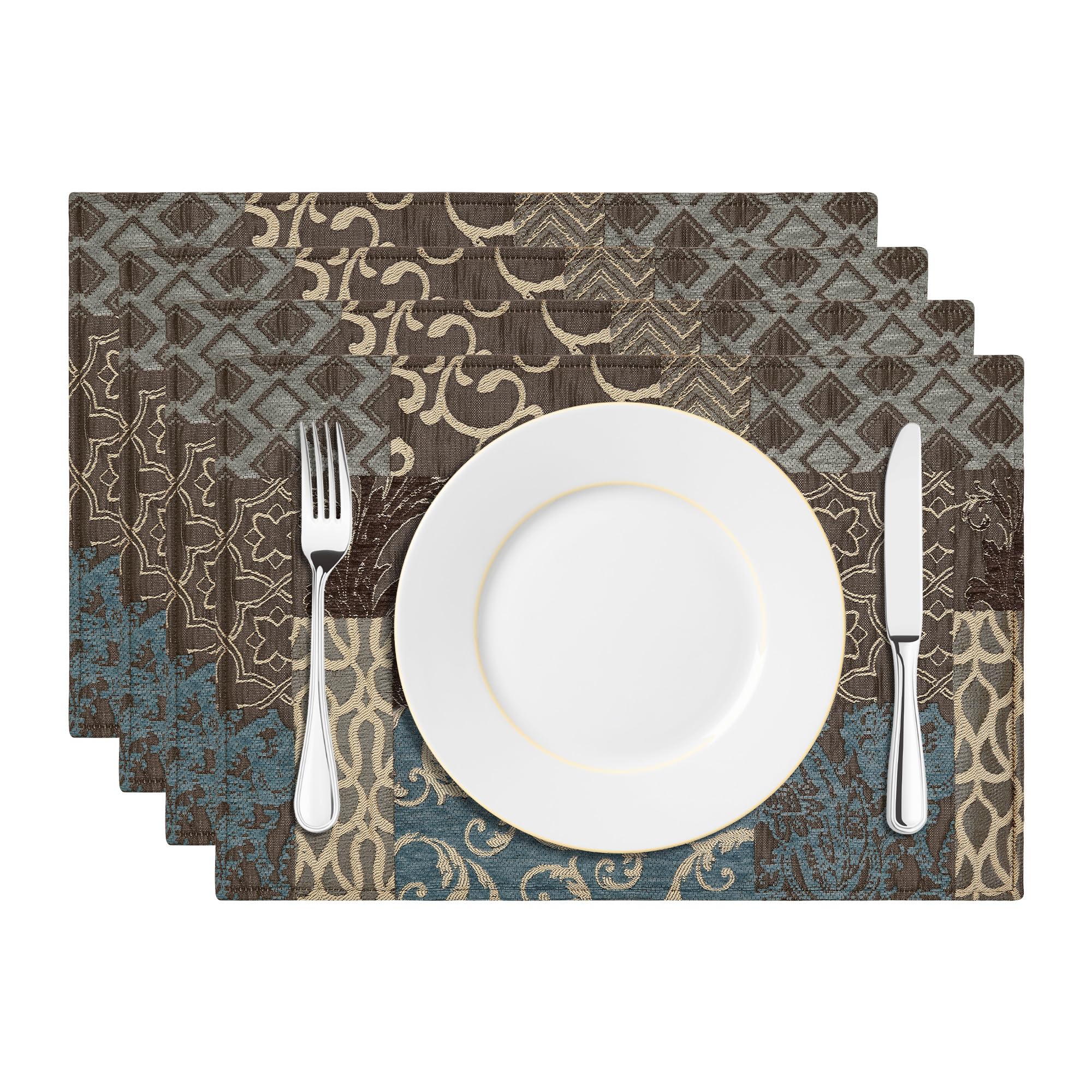 Amazon.com: Loom and Mill Luxury Placemats Set of 4, Patchwork Damask ...
