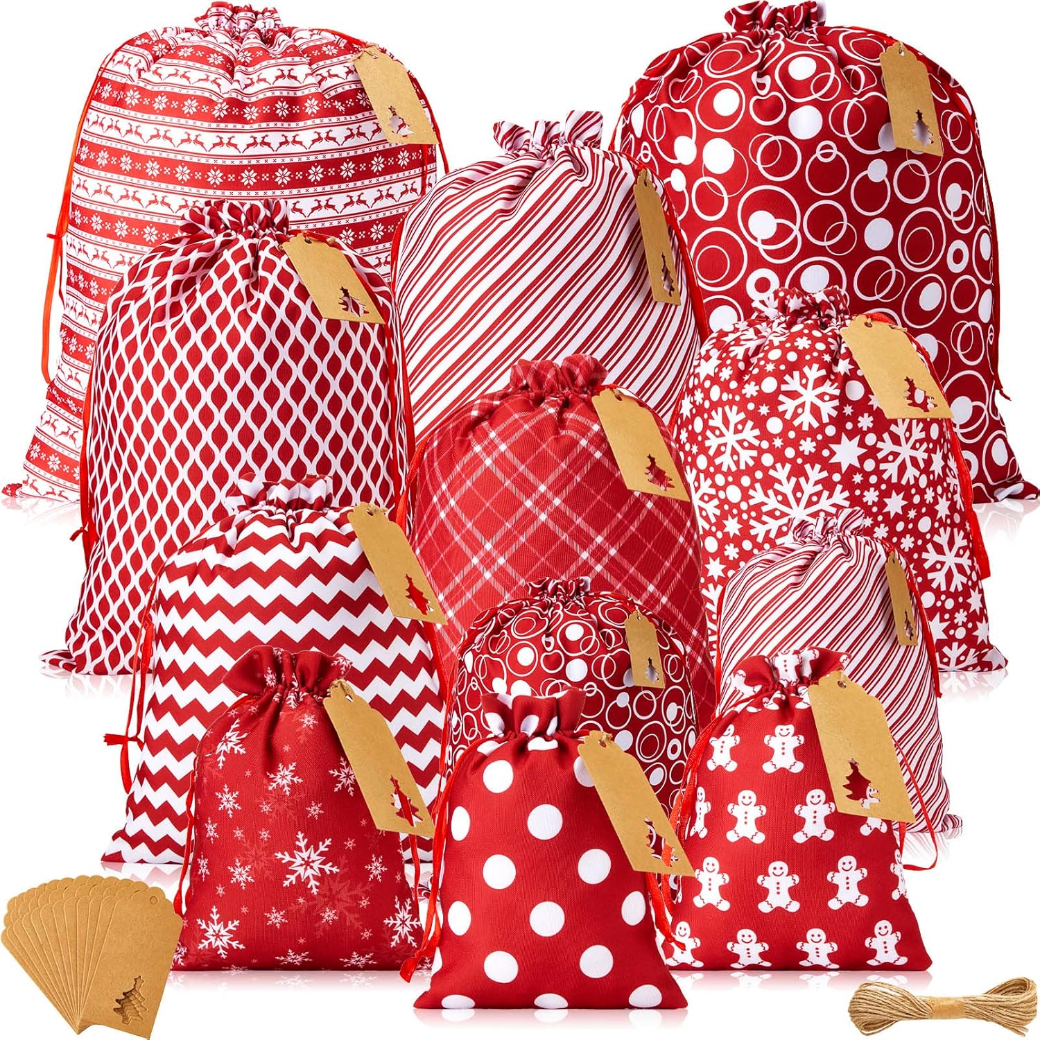 Amazon.com: 12 Pcs Christmas Fabric Gift Bags with Drawstring, Red and ...