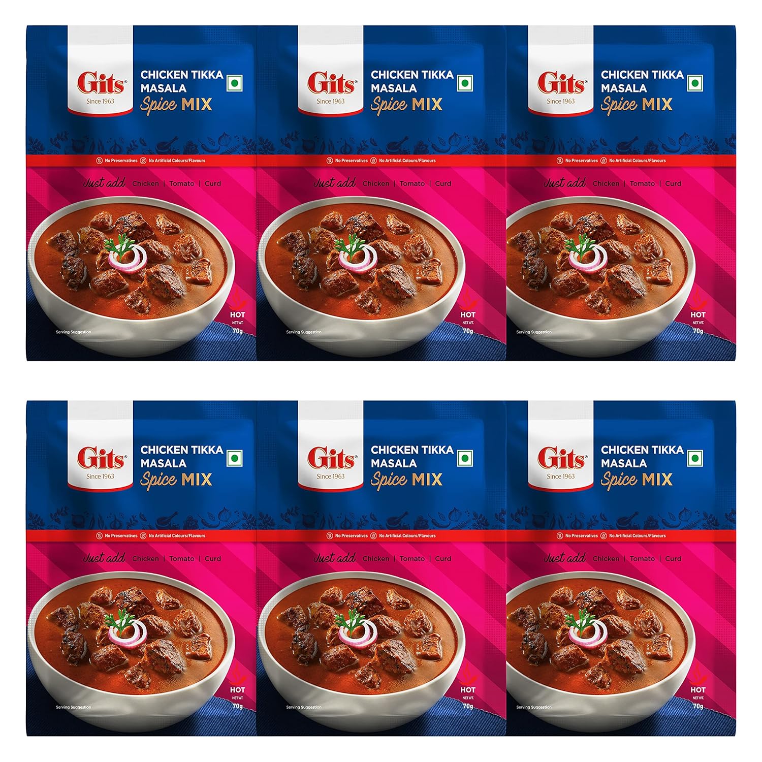 Gits Ready to Cook Spice Mix Chicken Tikka 420g,(Pack of 6 X 70g Each) : Amazon.in: Grocery ...