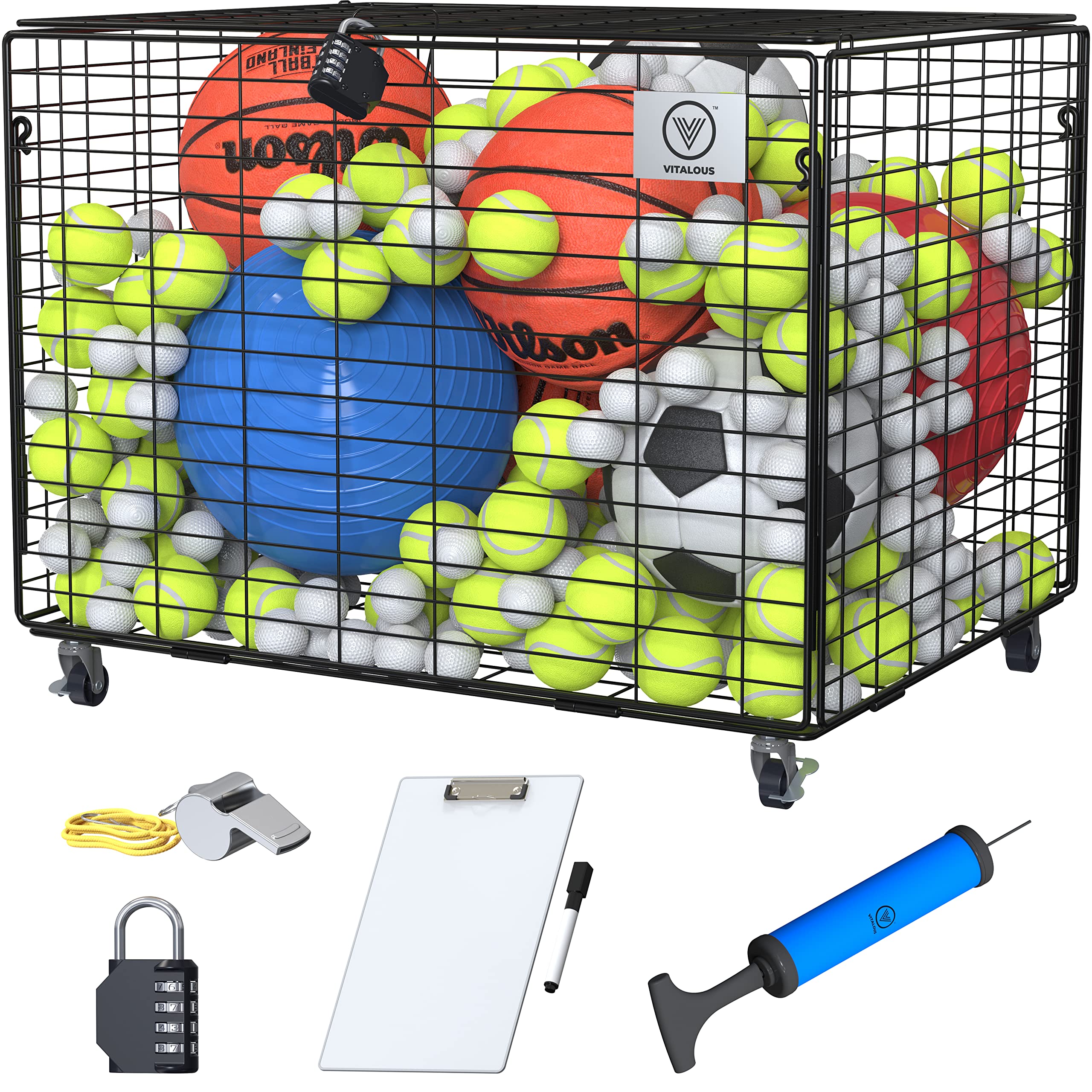 Ball Cart – Rolling Storage, Lockable Lid, Ball Cage for Garage or Gym ...