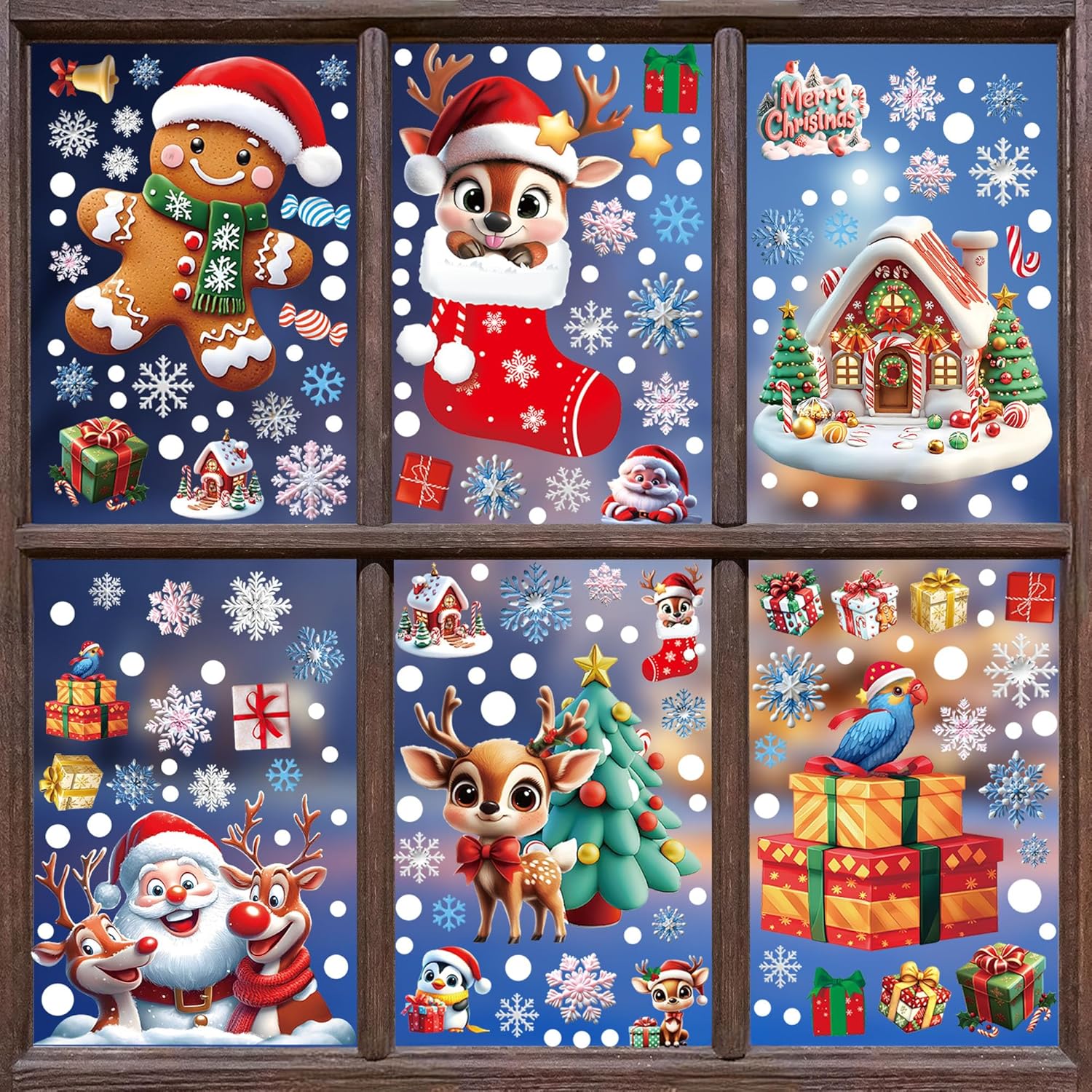 Amazon.com: Joeyan 6 Sheets Christmas Window Stickers, 173Pcs 3D Large ...