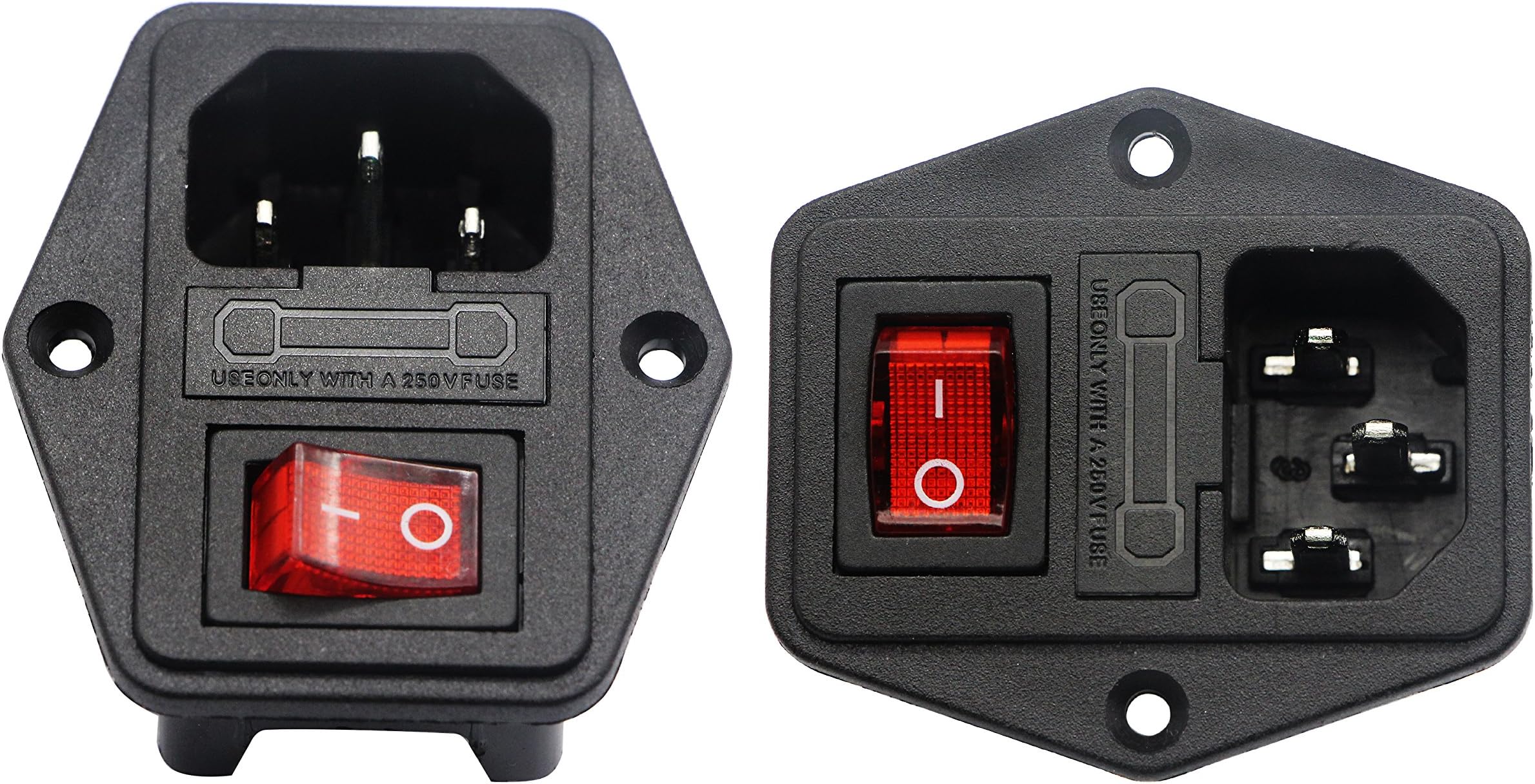 zdyCGTime 10A 250V AC Rocker Switch Power Socket 3 Pin IEC320 C14 Inlet ...