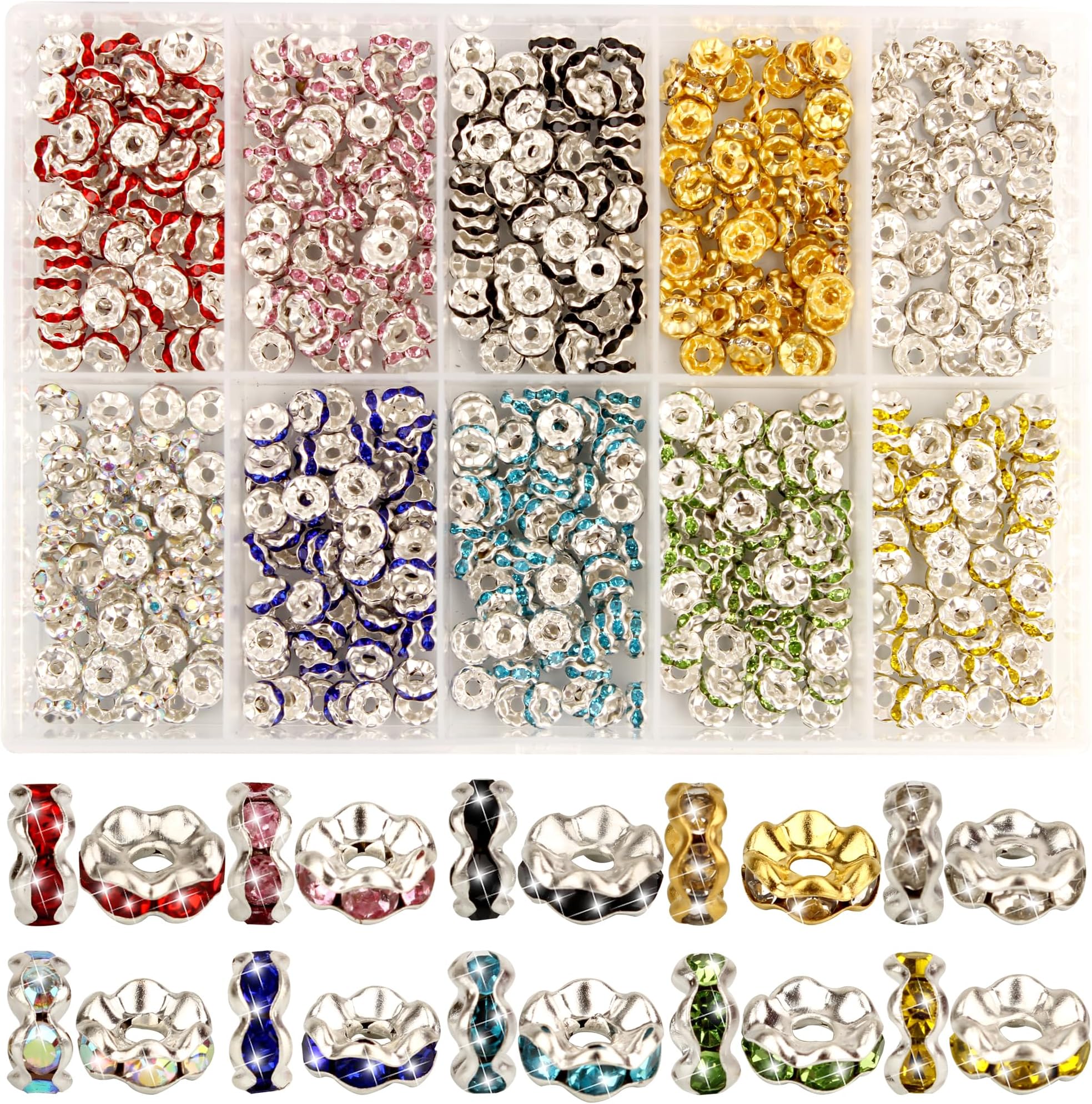 Amazon.com: 600Pcs 6mm 10colors Lace Spacer Beads, Crystal Beads ...