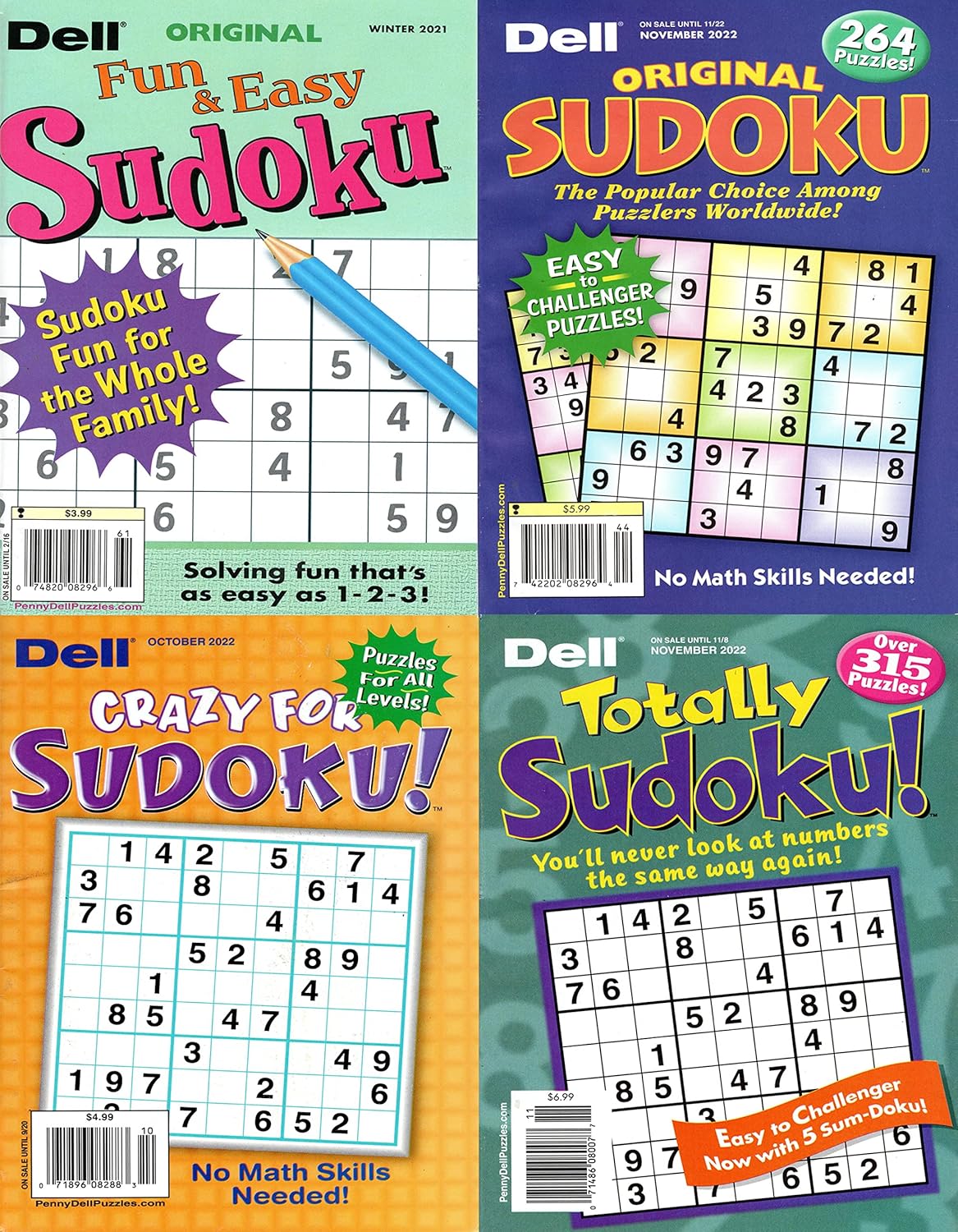 Mixed Lot of 4 Dell Sudoku Books (Fun & Easy, Original, Crazy For ...
