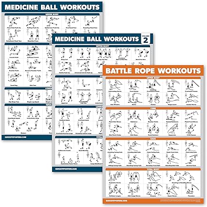 Amazon.com: 3 Pack - Medicine Ball Workouts Volume 1 & 2 + Battle Rope ...