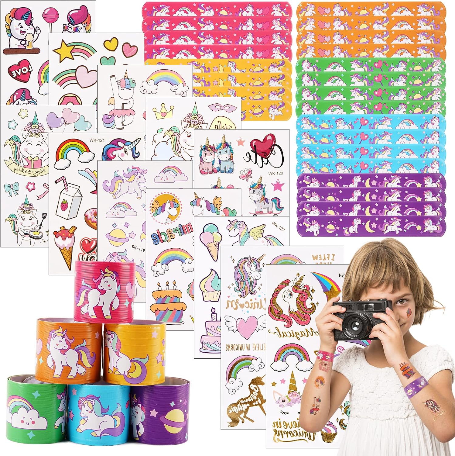 24 pcs Unicorn Snap Bracelets Snap Bands 12 Sheets Unicorn Tattoo ...