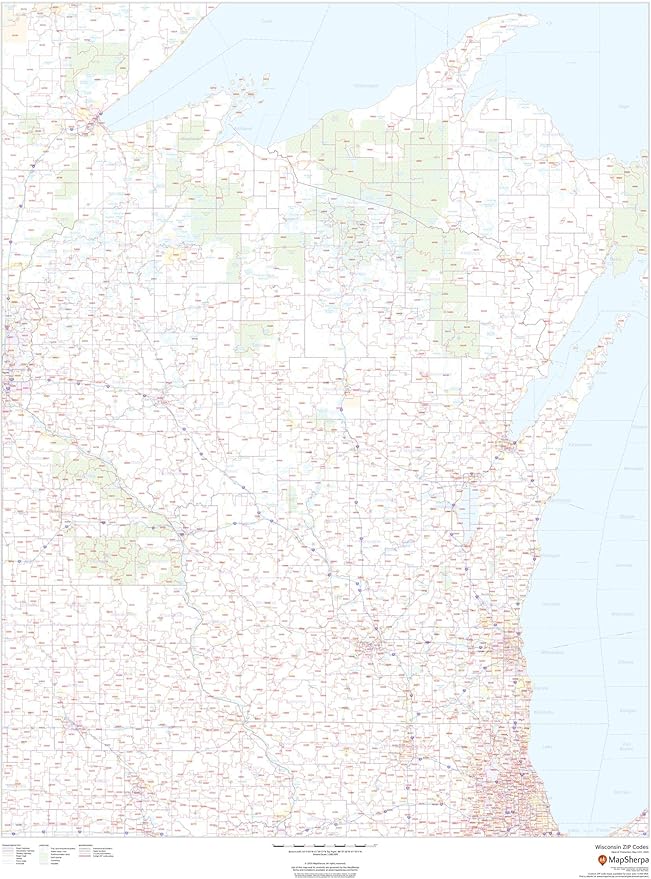 Amazon.com : Wisconsin Zip Code Map - 36" x 48" Laminated : Office Products