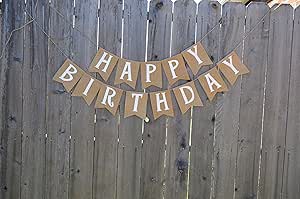 Amazon.com: Burlap 'Happy Birthday' Banner for Rustic Birthdays : Home ...