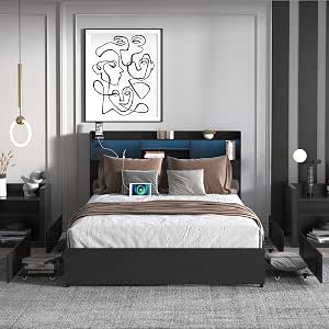 Amazon.com: Ball & Cast Queen Bed Frame with 4 Storage Drawers,Metal ...