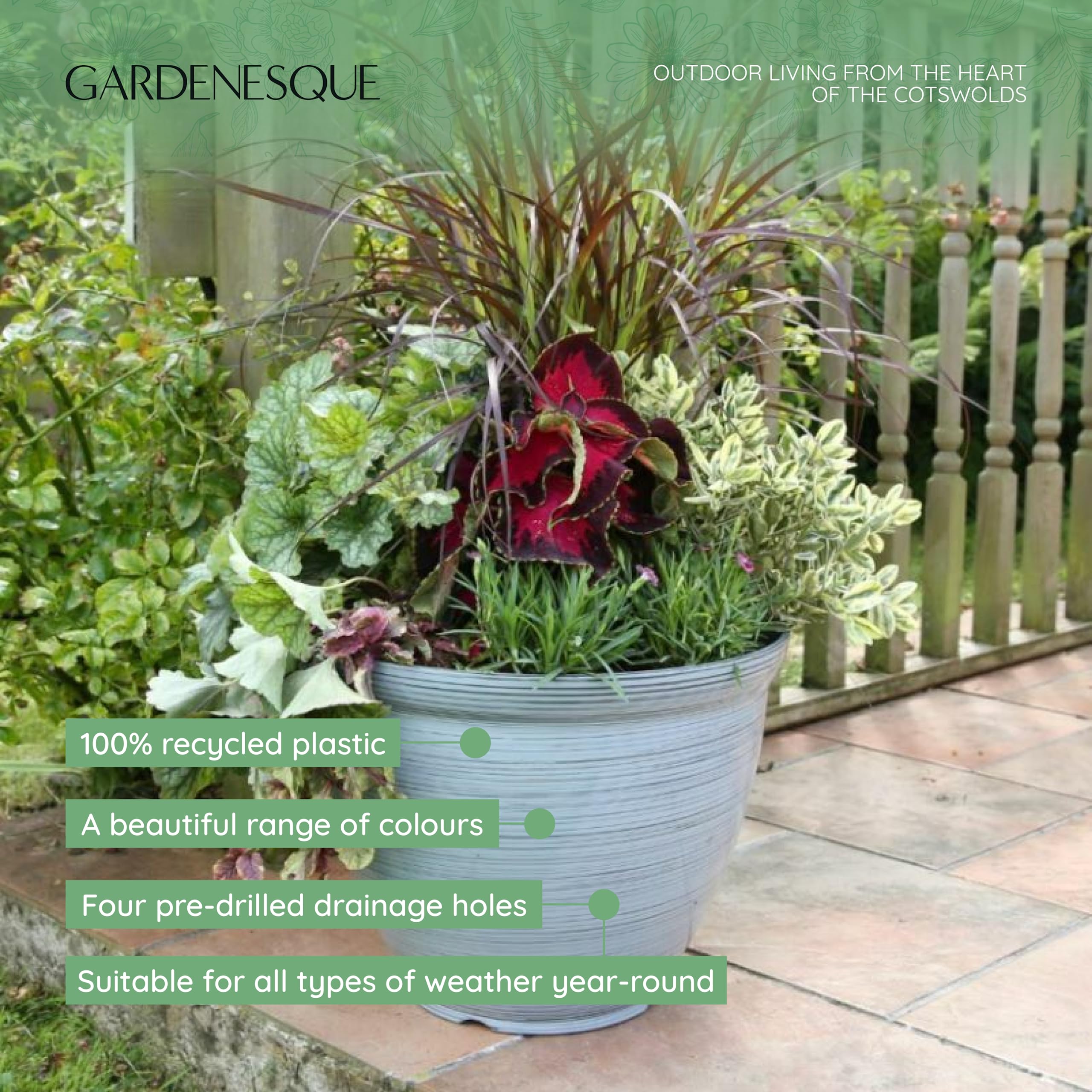 Recycled Garden Planters Eco Garden Sonata Recycled Rubber Pewter