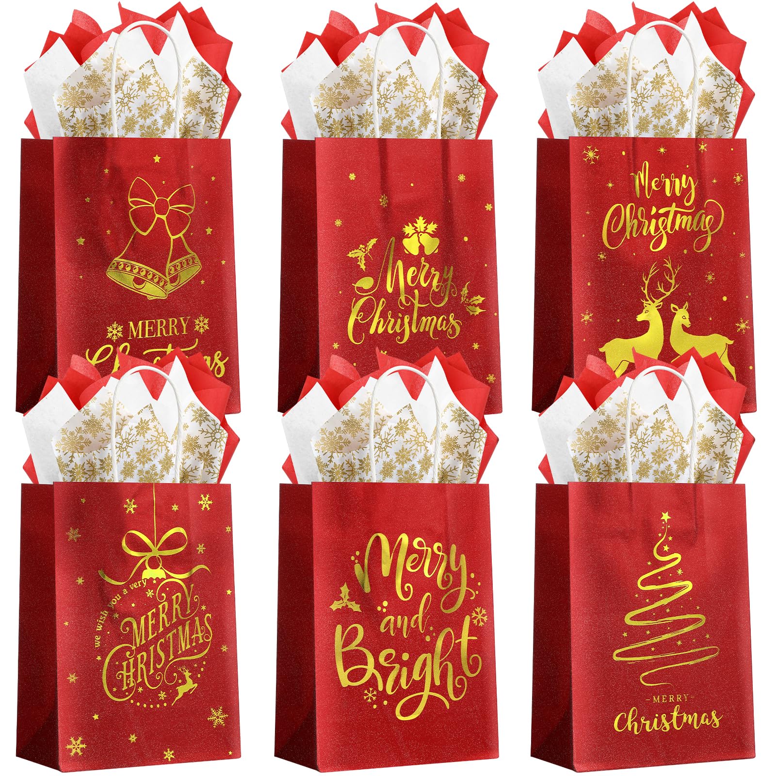 Amazon.com: Christmas Gift Bags 24 Pcs, Red Glitter Christmas Bags for ...
