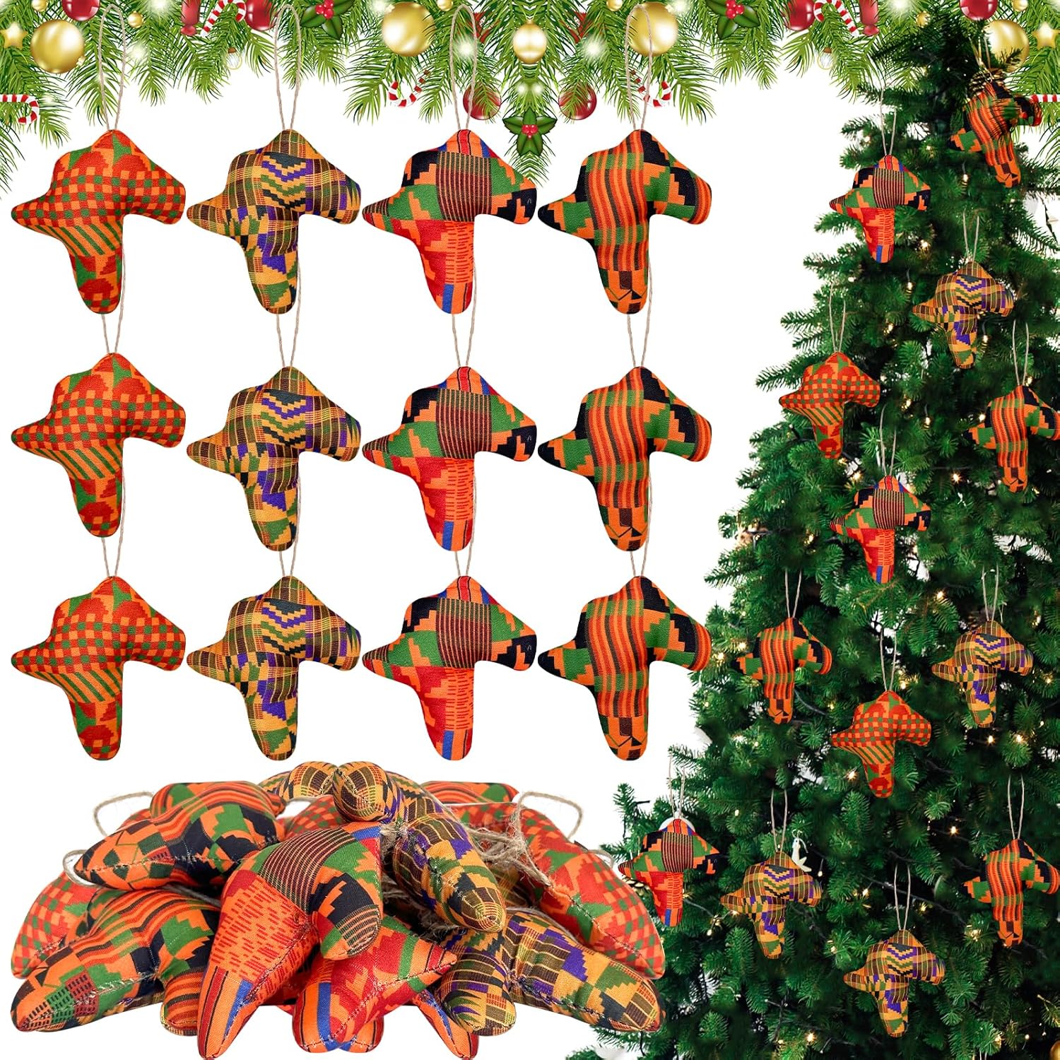 Amazon.com: 12 Pcs Kente African Black Christmas Tree Ornaments ...