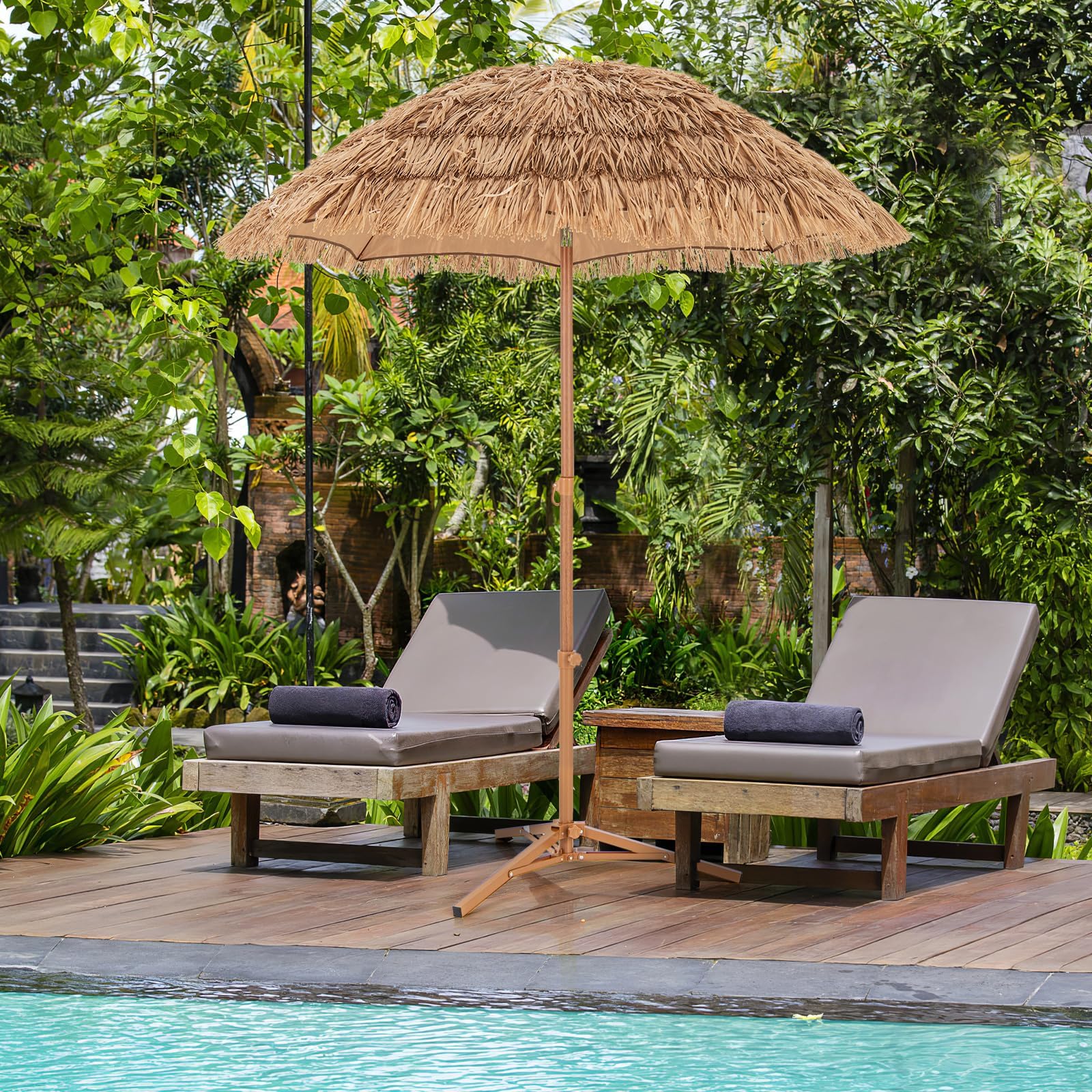 Amazon.com : EasyGo - 8' Thatch Patio Tiki Umbrella Tropical Palapa ...