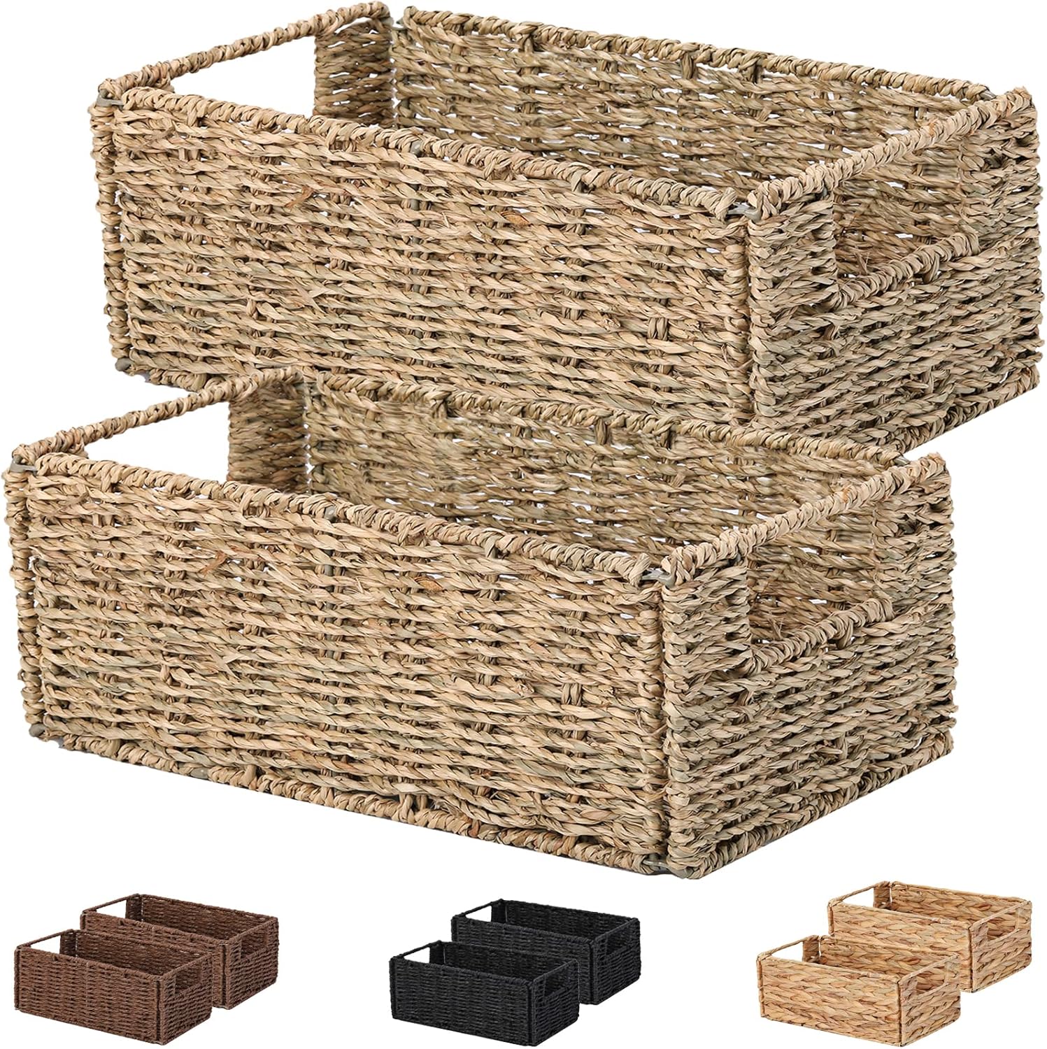 Amazon.com: Small Wicker Storage Baskets, Vagusicc Hand-Woven Seagrass ...
