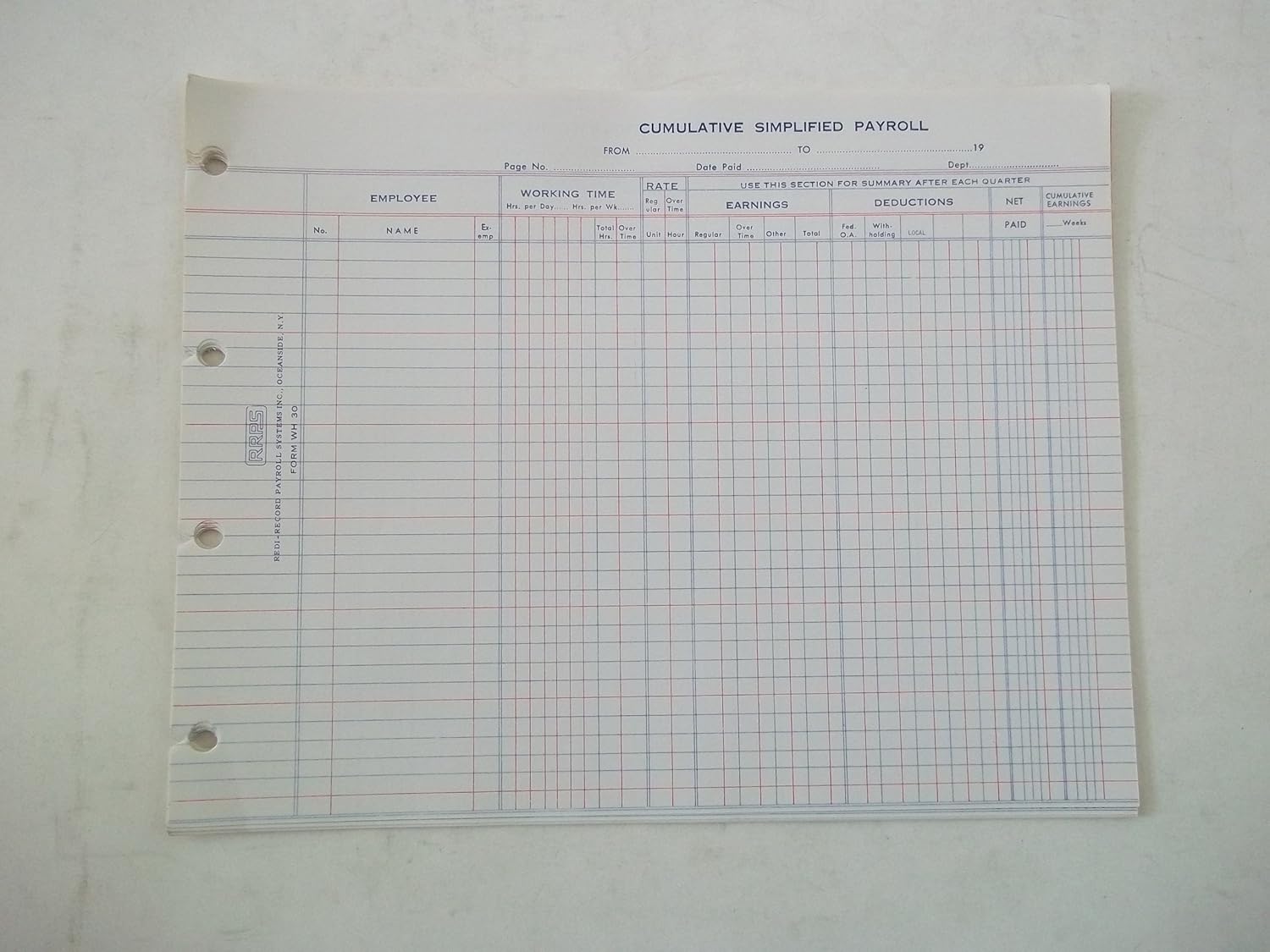 Amazon.com : Redi-Record Payroll System, Form WH 30, Cumulative ...