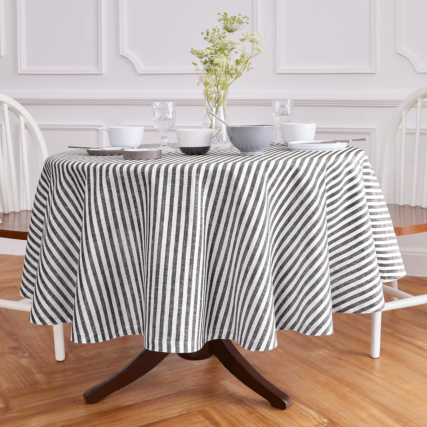 Amazon.com: Solino Home Stripe Linen Round Tablecloth 70 Inch Diameter ...