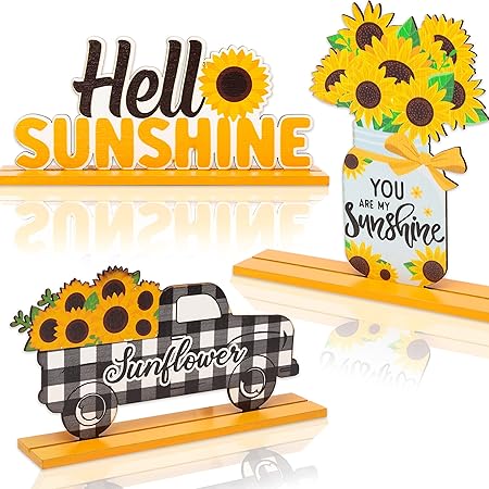 Amazon.com: Geelin 5 Pcs Sunflower Table Sign Sunflower Wooden Table ...