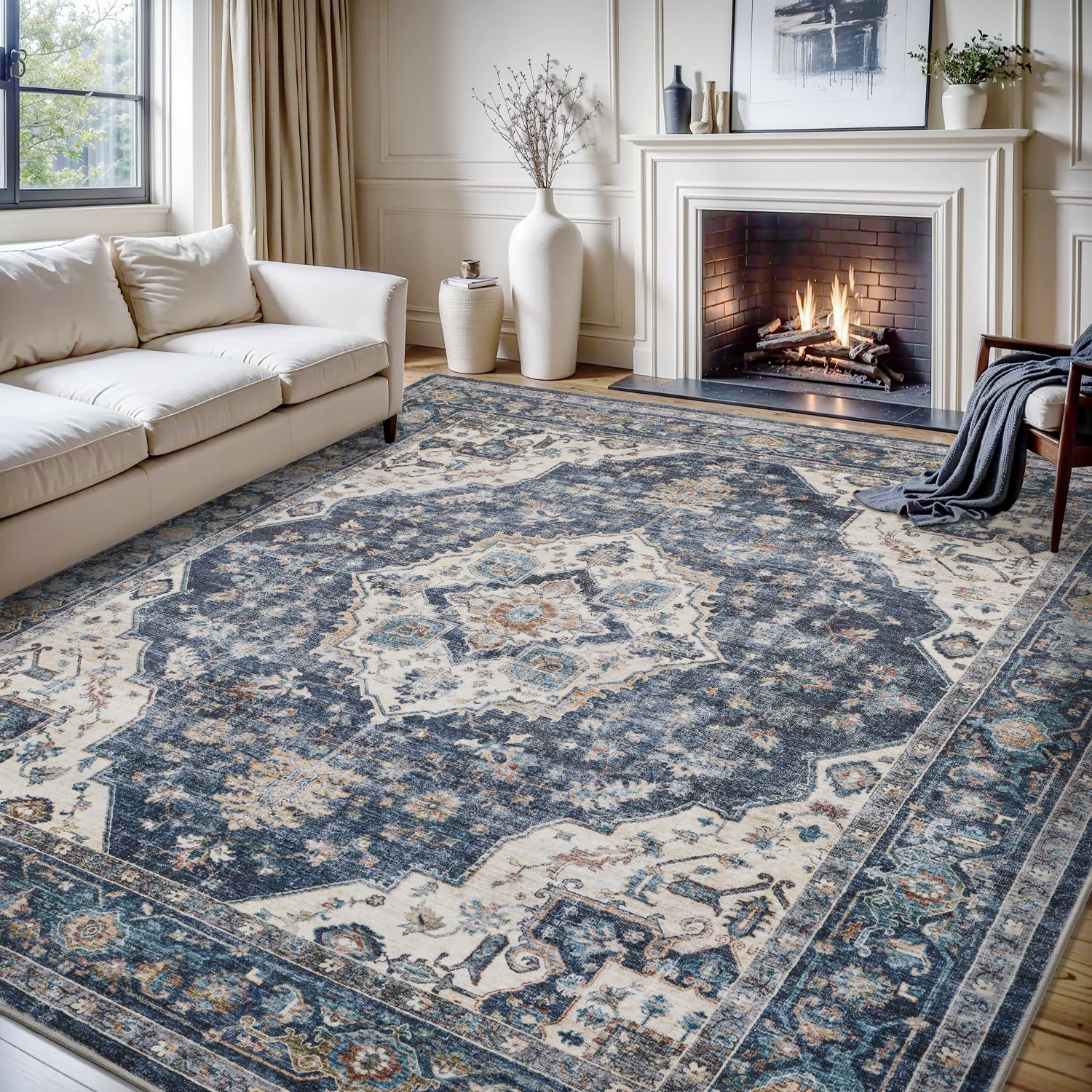 MontVoo-Area Rug 6X9 Rugs for Living Room-Blue Machine Washable Rug ...
