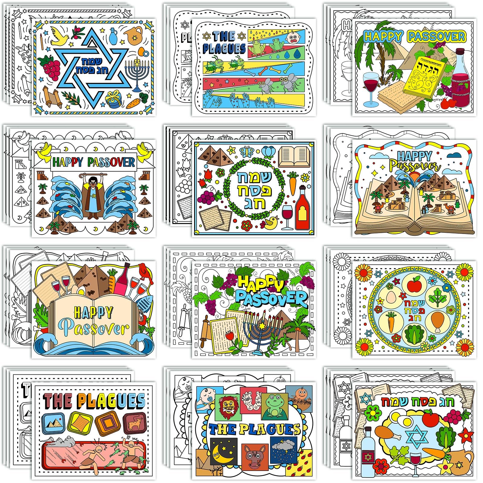 Amazon.com: Mooliwe 48 Pcs Passover Coloring Placemats Disposable ...