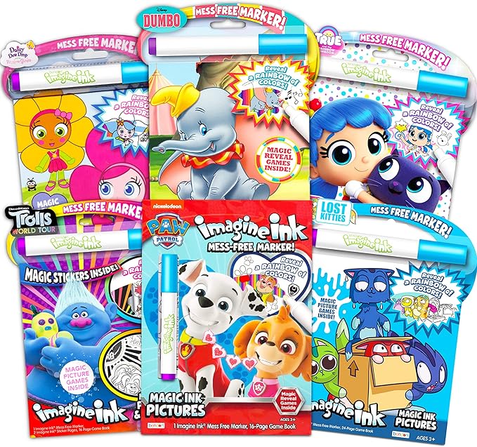 Imagine Ink Coloring Book Set for Girls (Bundle Includes 6 No Mess ...