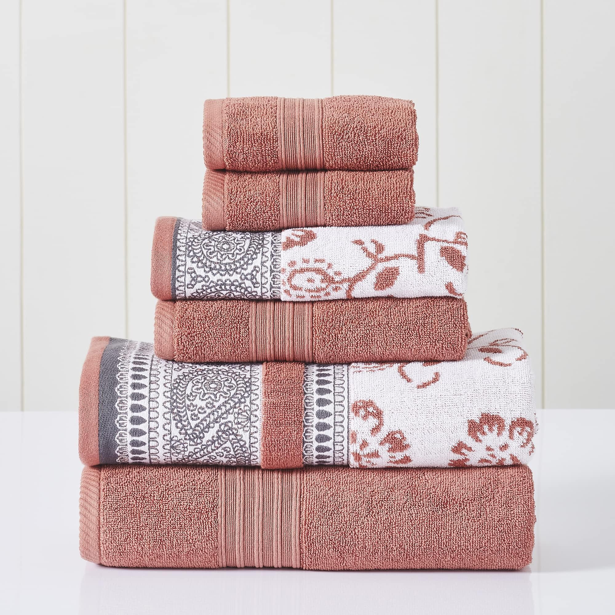 Amazon.com: ALAZA Pink Rose Flower Gray Leaves Hand Towels for Bathroom ...